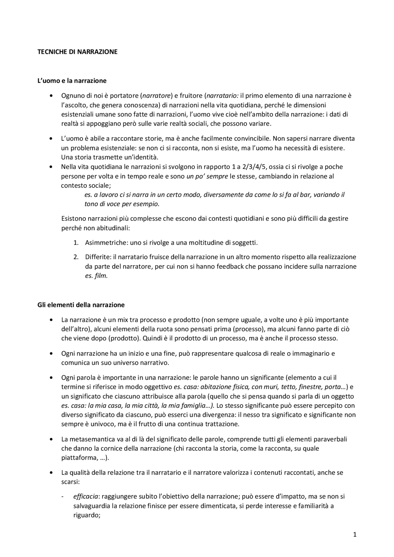 Appunti Tecniche Di Narrazione Docsity