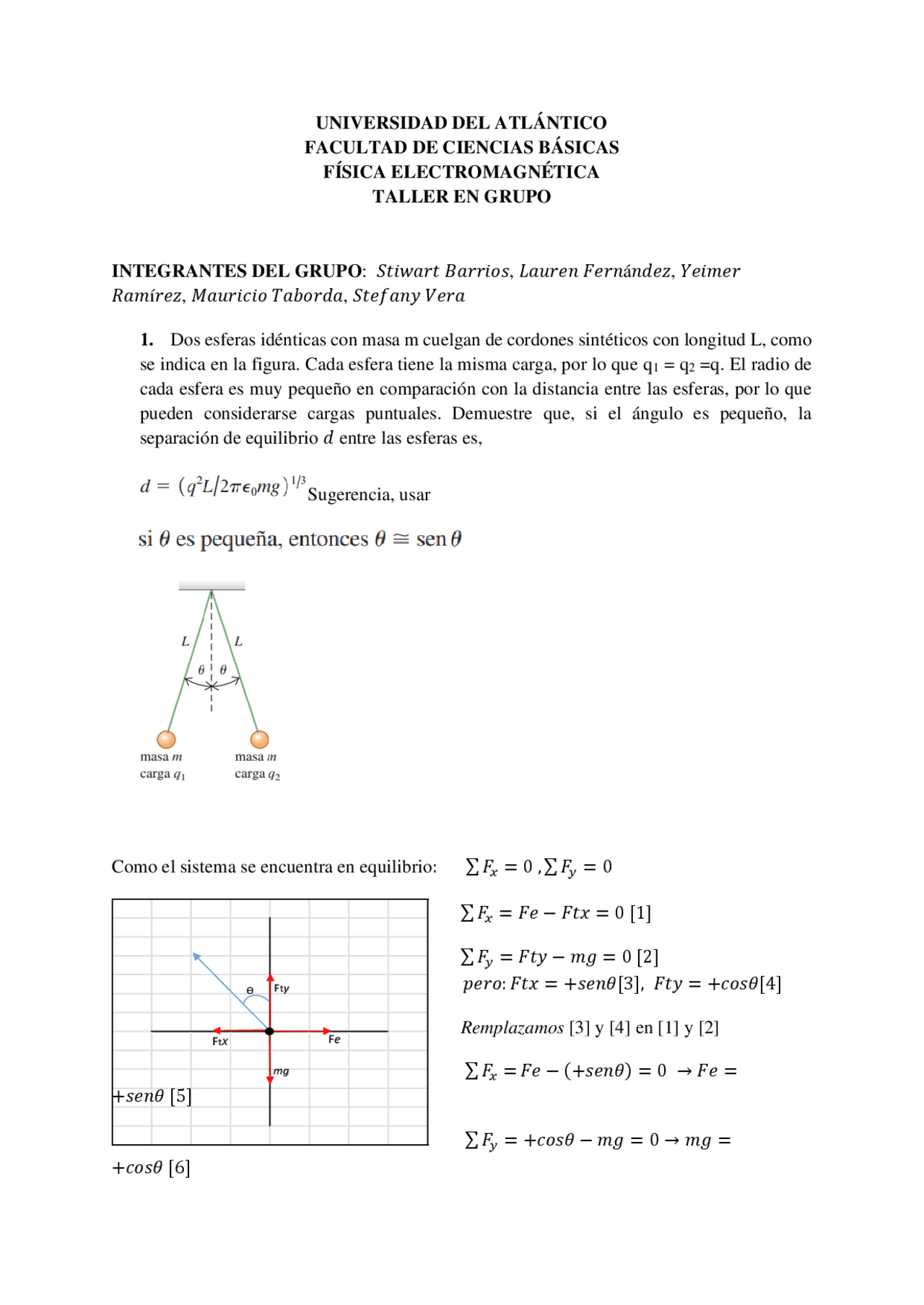 Taller de fisica electromagnetica | Ejercicios de Física | Docsity