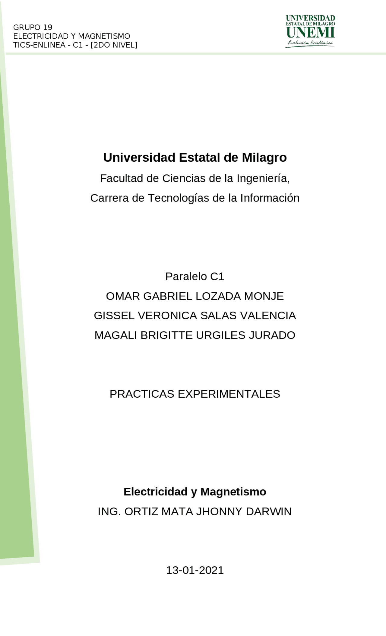 Practicas de electricidad | Ejercicios de Ingenieria Eléctrica | Docsity