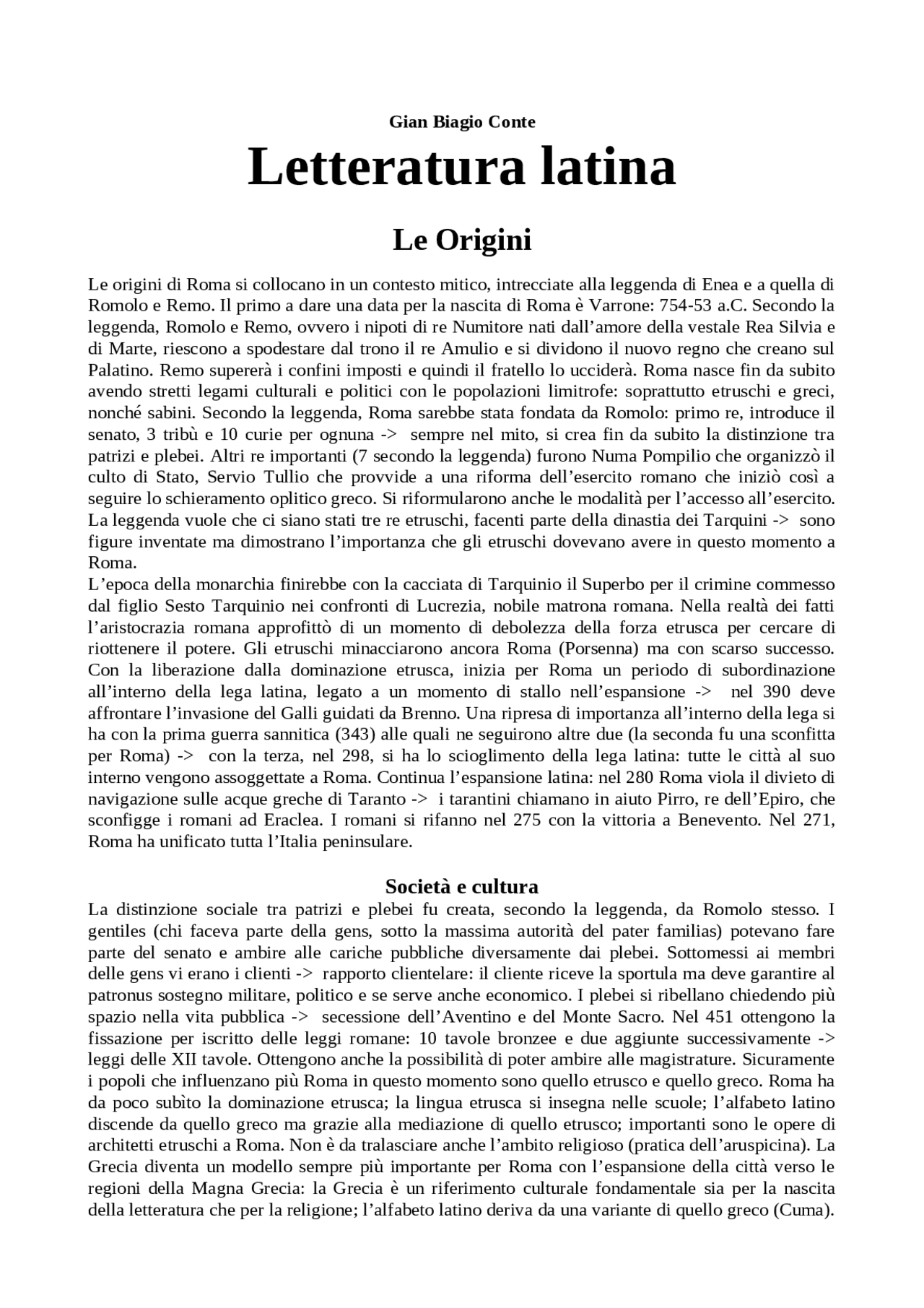 Riassunto Di Letteratura Latina Conte Docsity