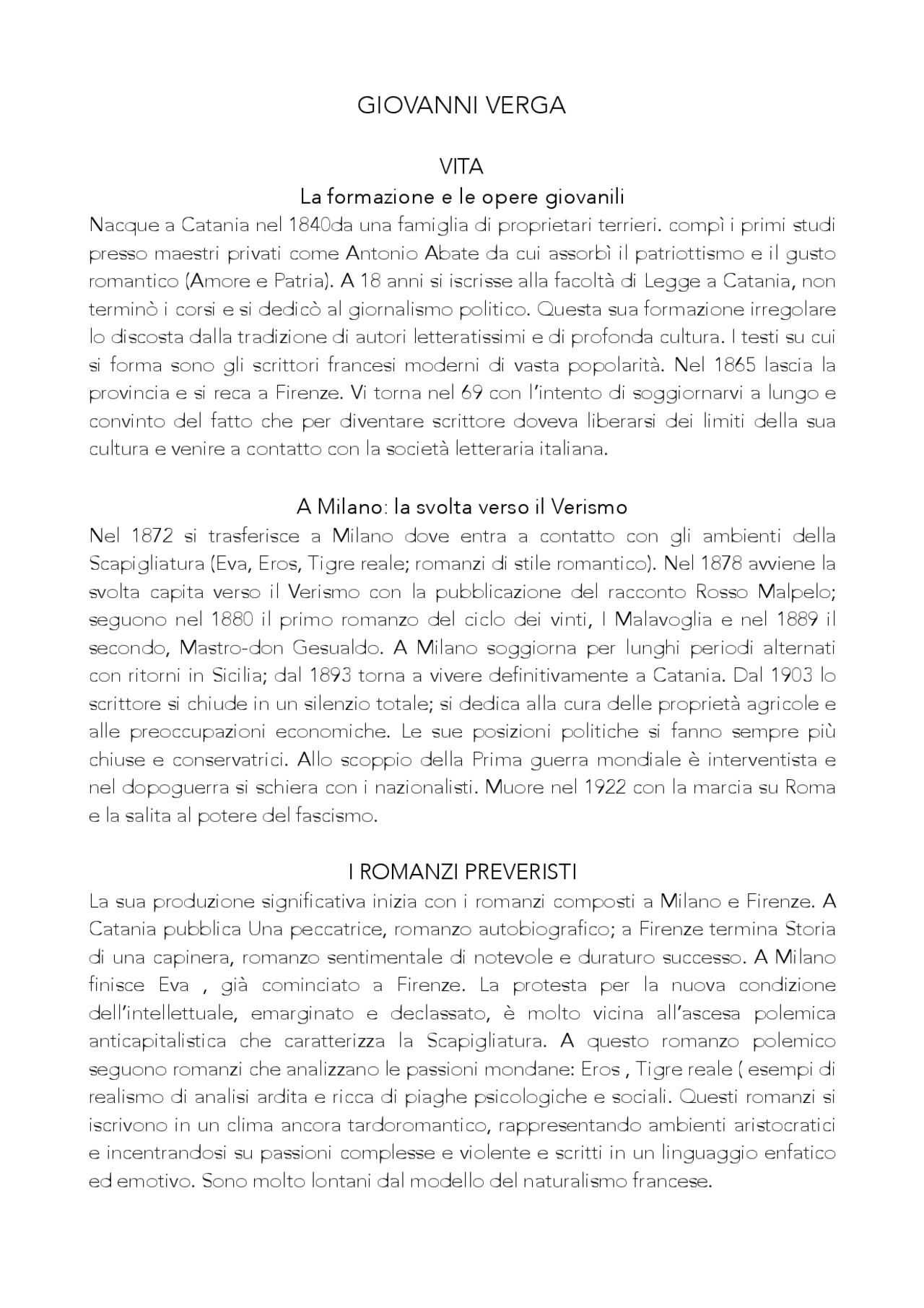Giovanni Verga Appunti Docsity