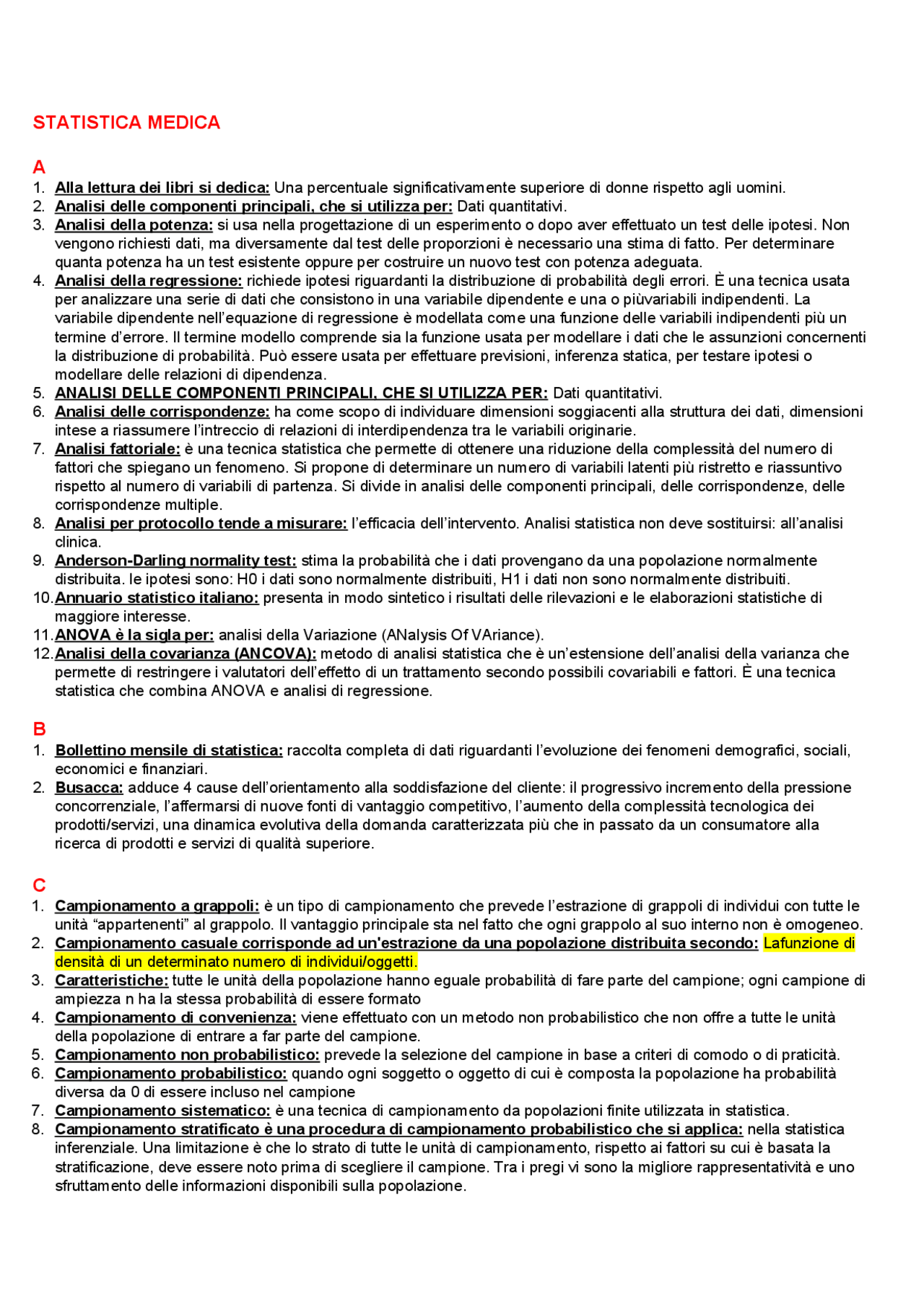 Statistica Medica Lm 47 Docsity