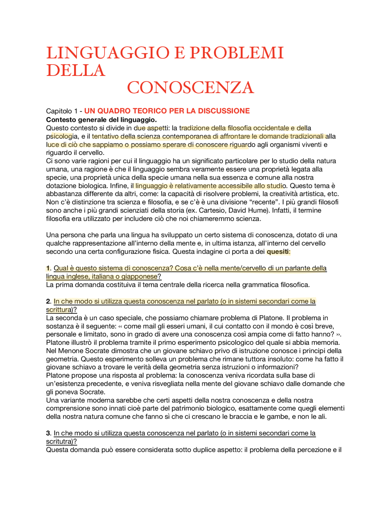 Linguaggio E Problemi Della Conoscenza Chomsky Docsity