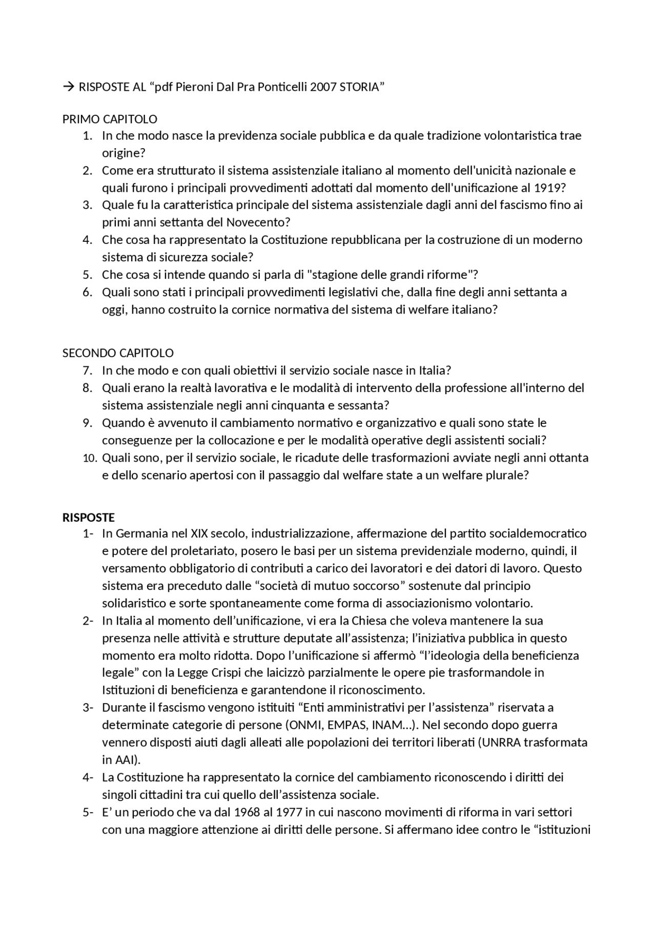 Storia Del Servizio Sociale Docsity