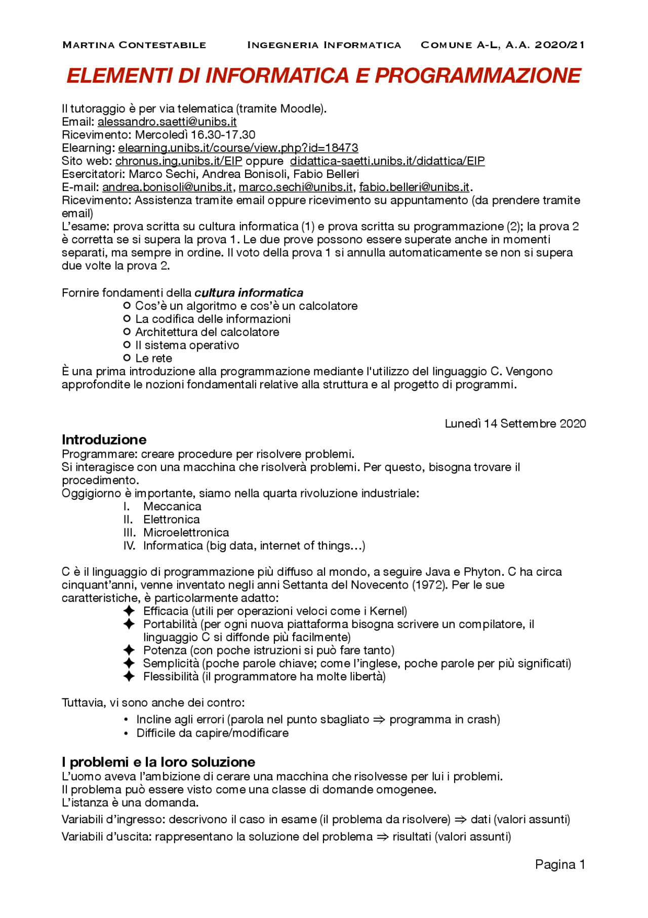Elementi Di Informatica E Programmazione C Appunti Di Elementi Di