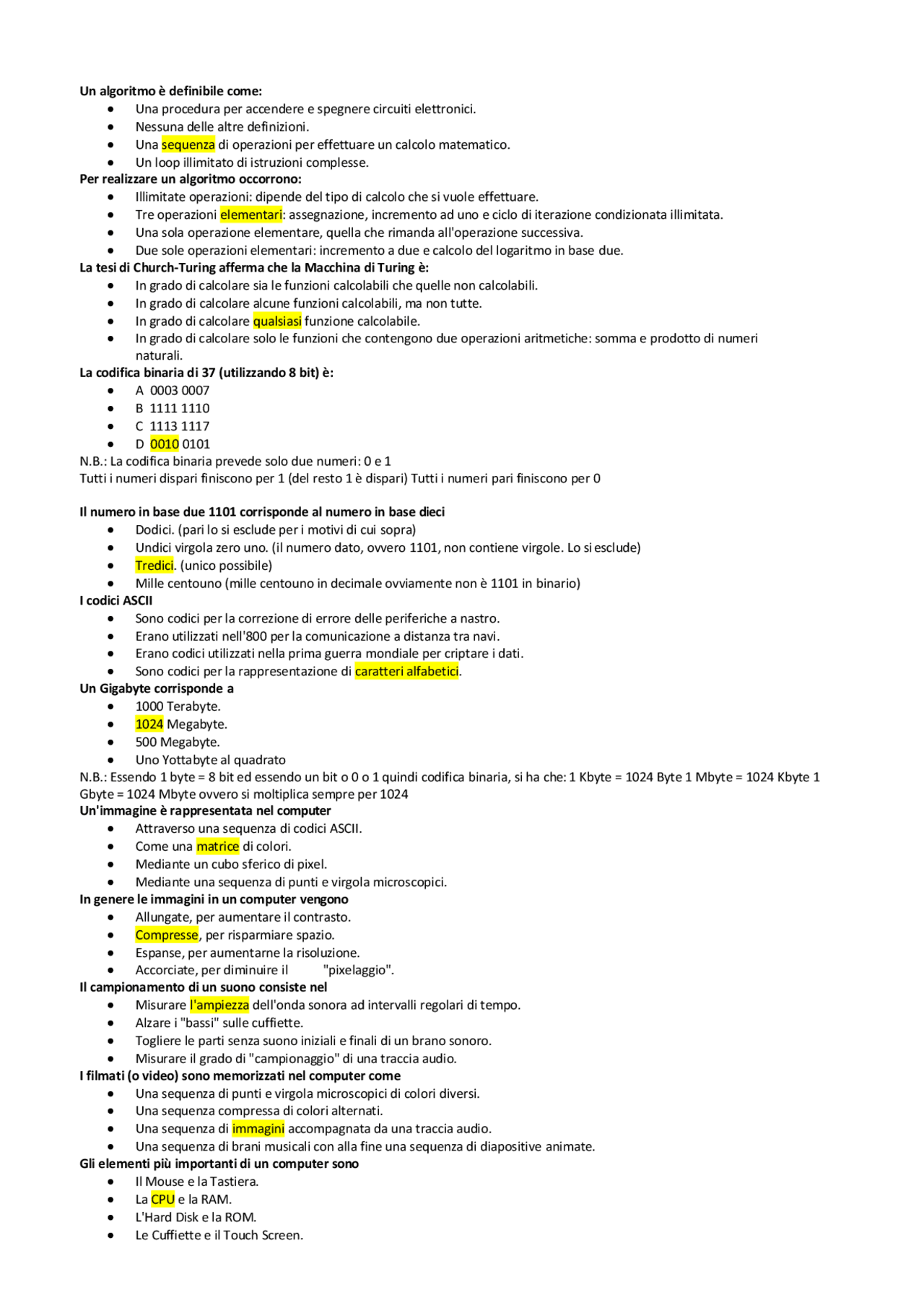 Informatica Di Base Esame Docsity