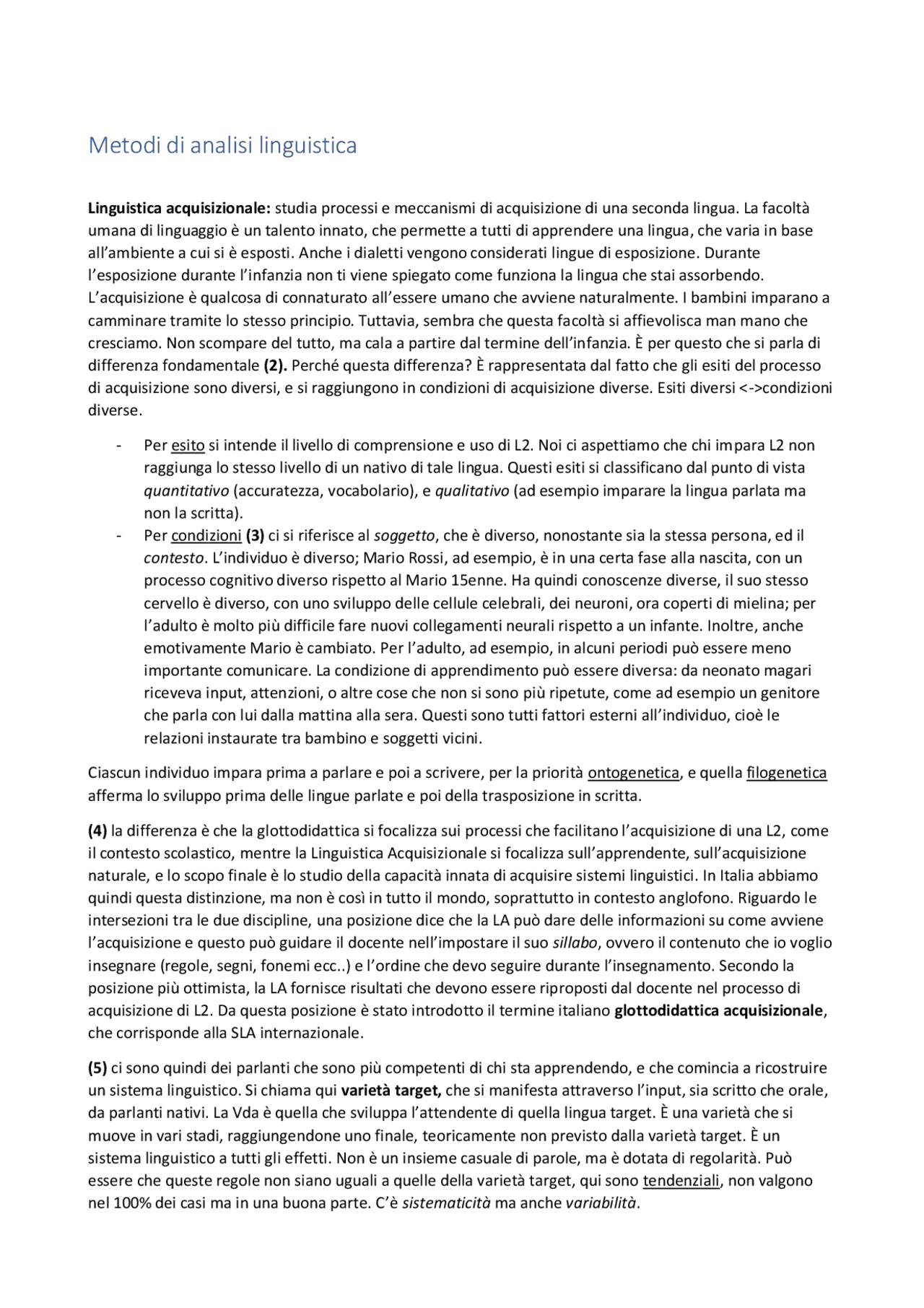 Metodi Di Analisi Linguistica Docsity
