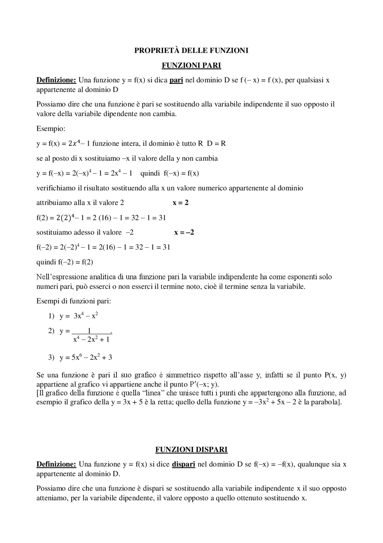 Proprietà Delle Funzioni Docsity