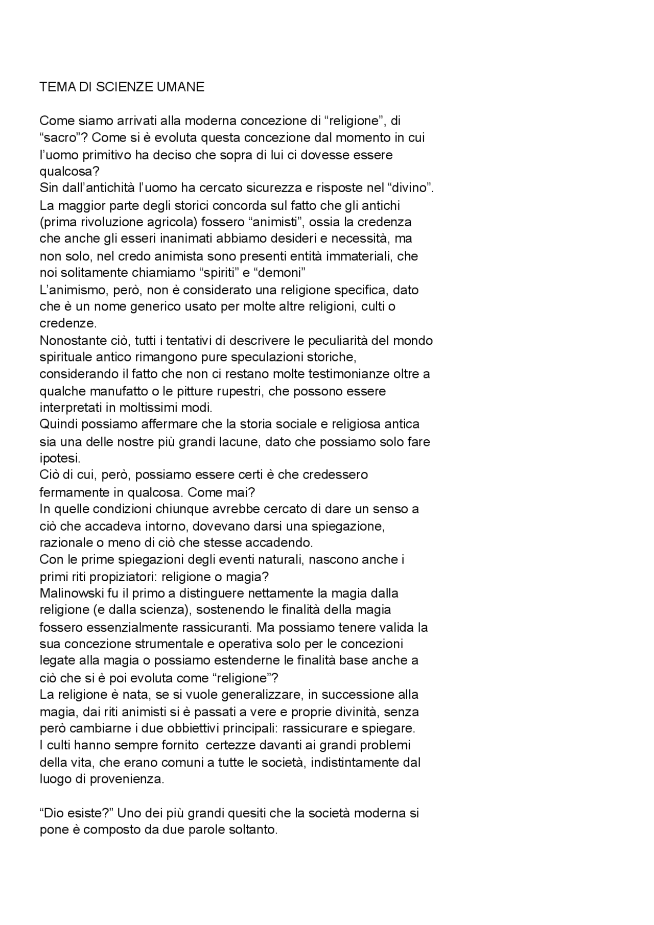 Tema Di Scienze Umane Sul Sacro Docsity