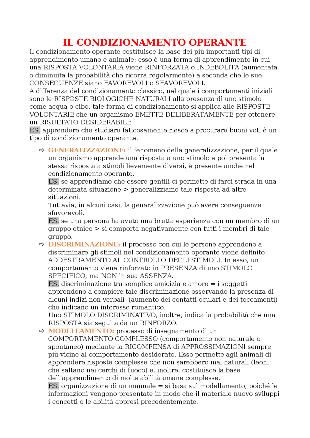 Il Condizionamento Operante Docsity