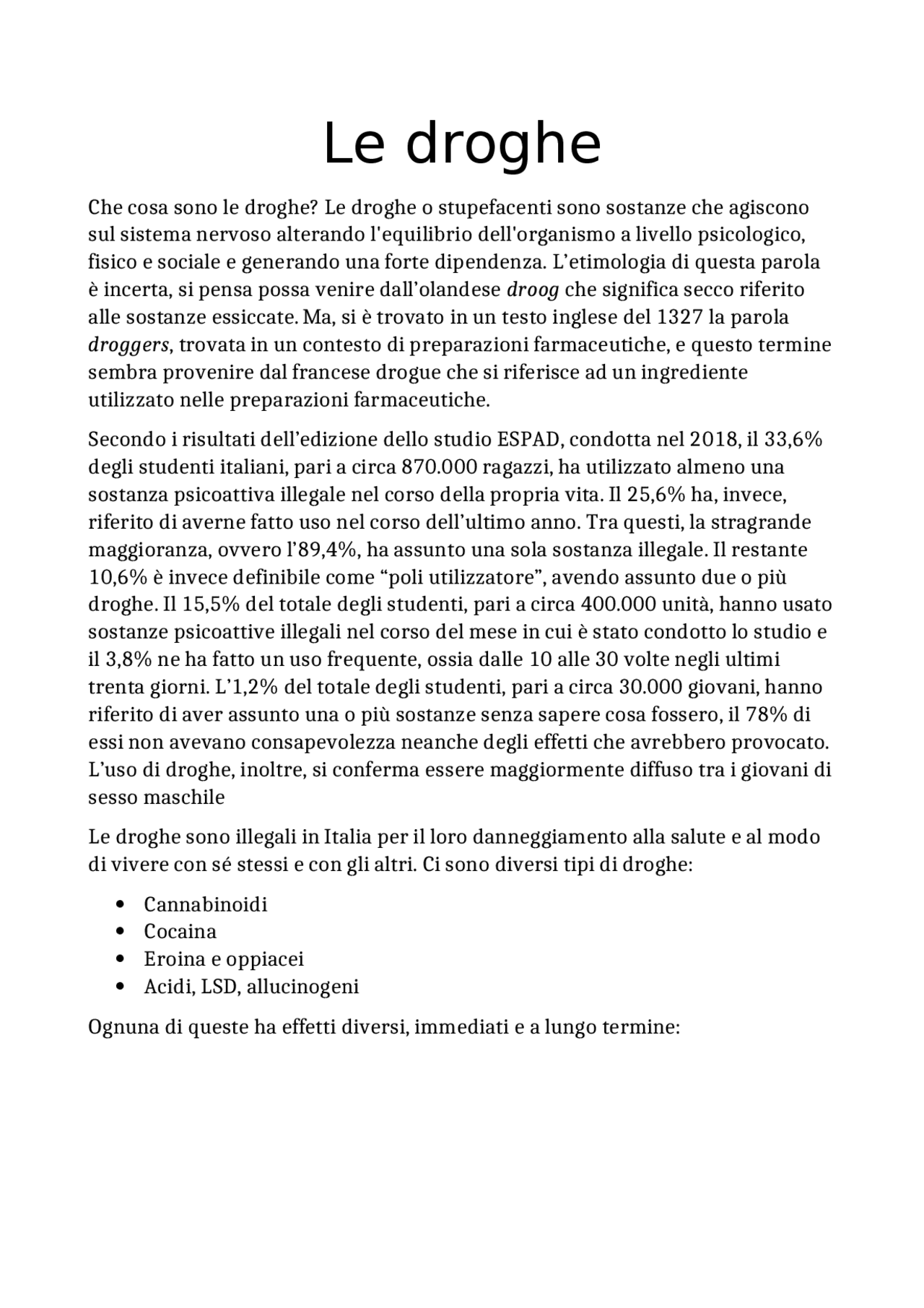 Appunti Le Droghe E Il Fumo Docsity