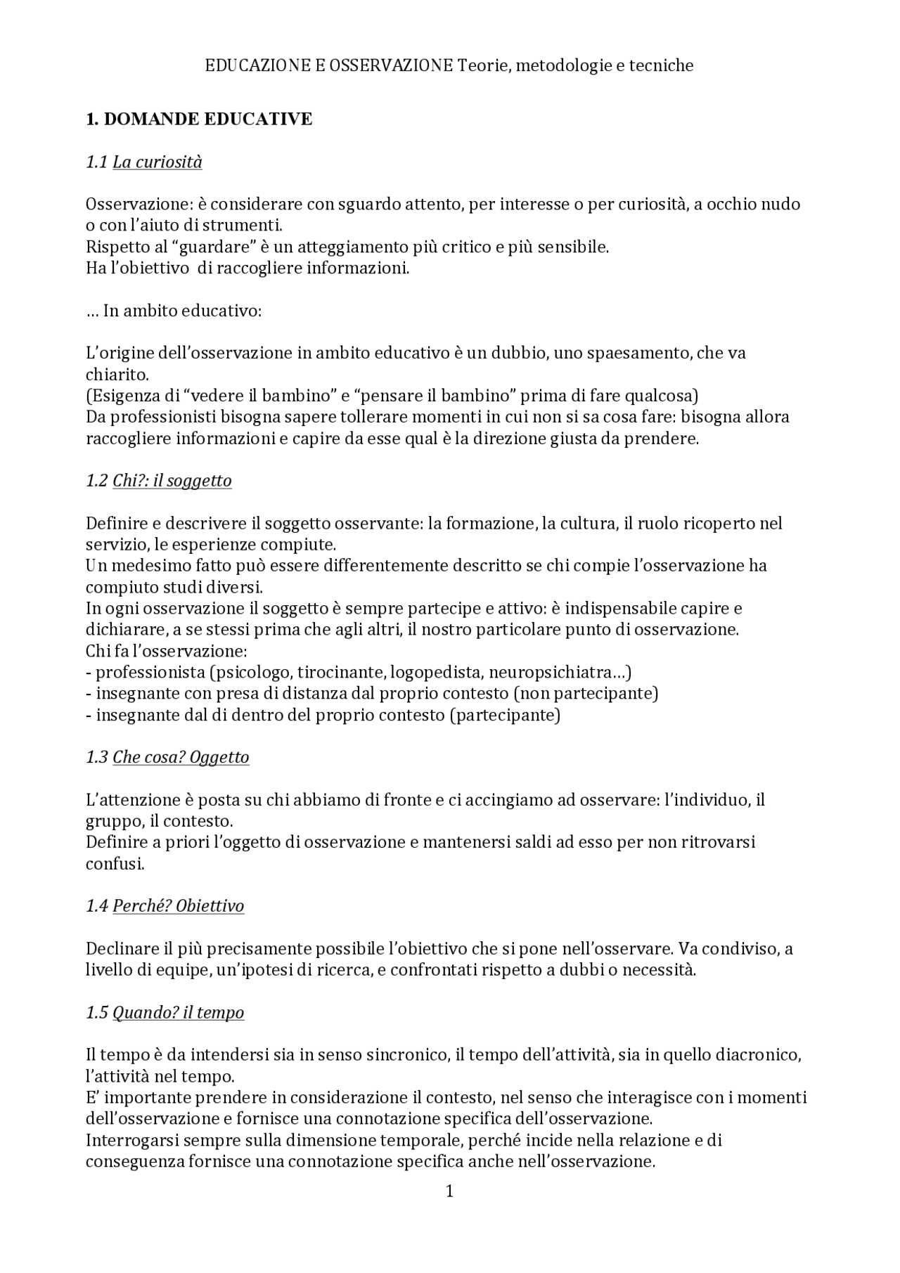 Educazione E Osservazione Teorie Metodologie E Tecniche Docsity