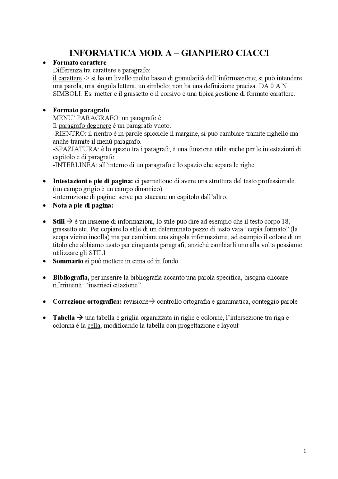 Info Modulo A B Ciacci Caruso Docsity