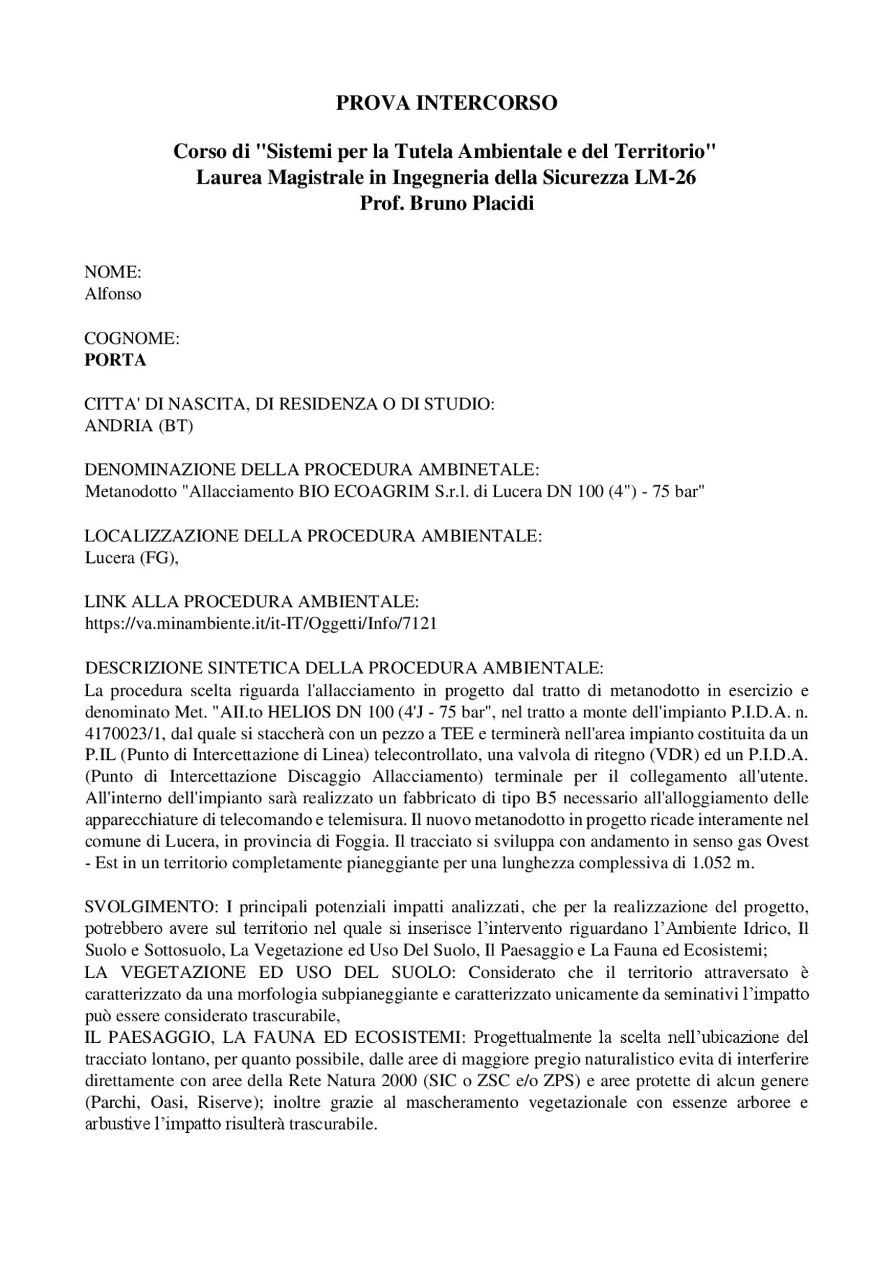 Prova Intercorso Procedura Via Docsity