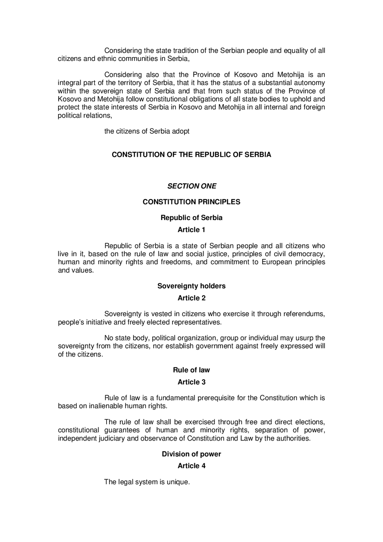 CONSTITUTION OF THE REPUBLIC OF SERBIA - Docsity