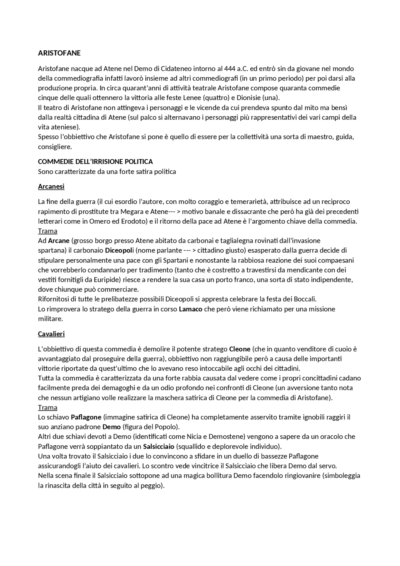 Aristofane Vita E Opere Docsity