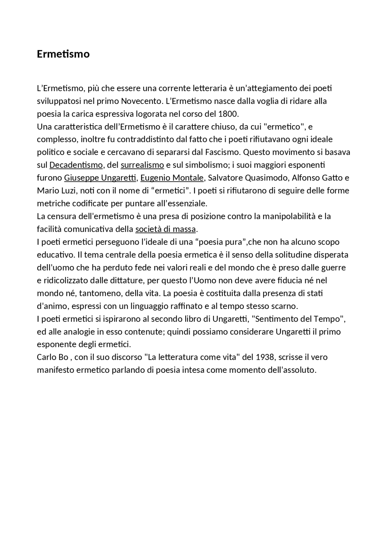 Quasimodo Riassunto Docsity