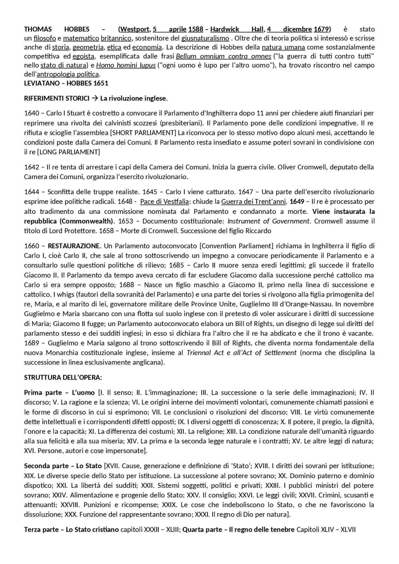 Leviatano Hobbes Parti Scelte Docsity