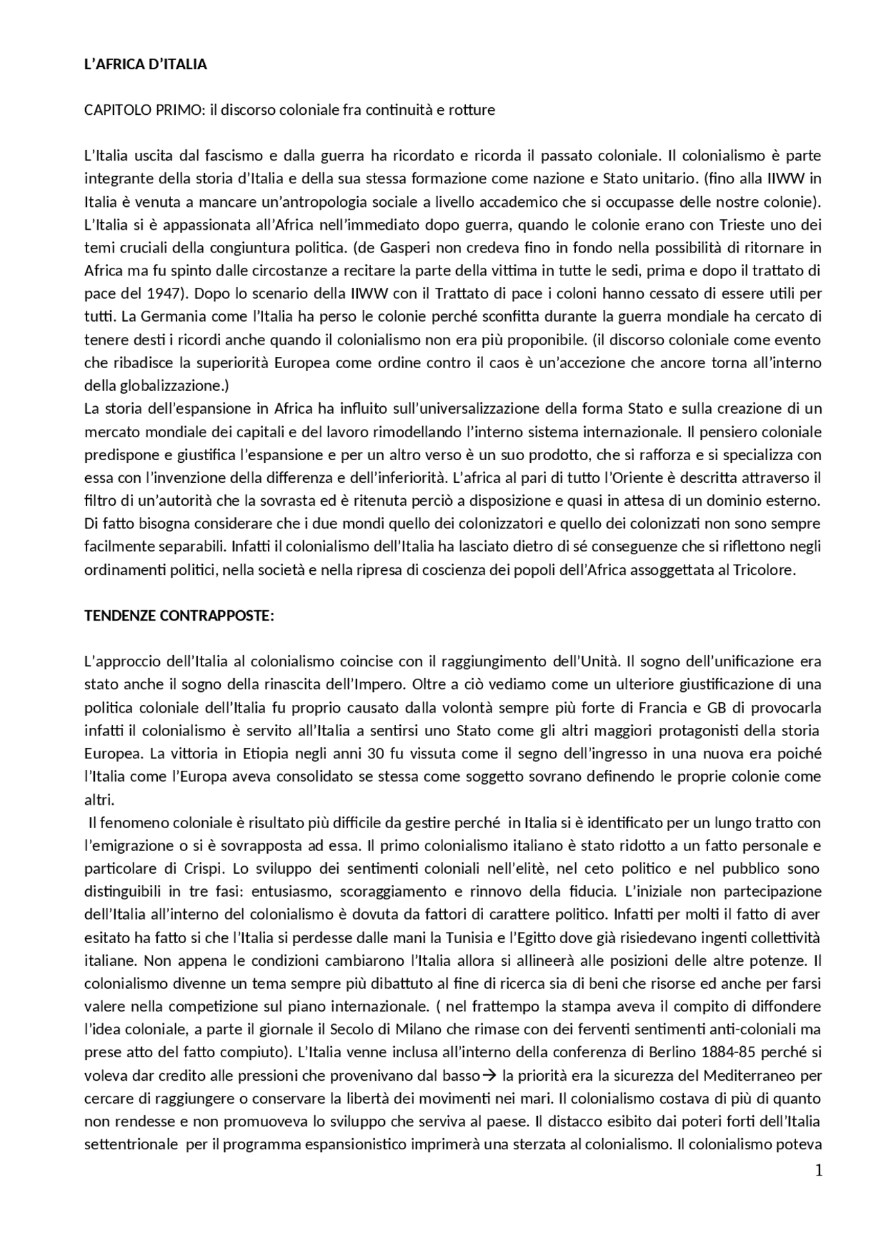 L'Africa d'Italia. Una storia coloniale e postcoloniale - Docsity