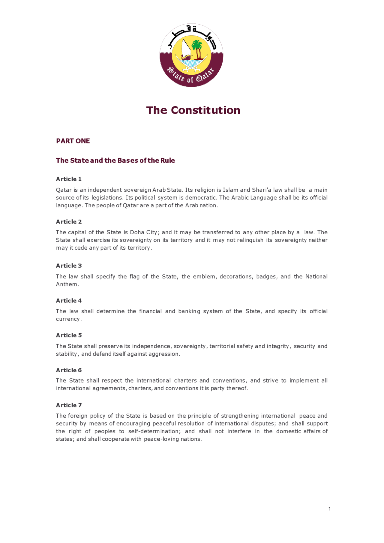 The qatar constitution - Docsity