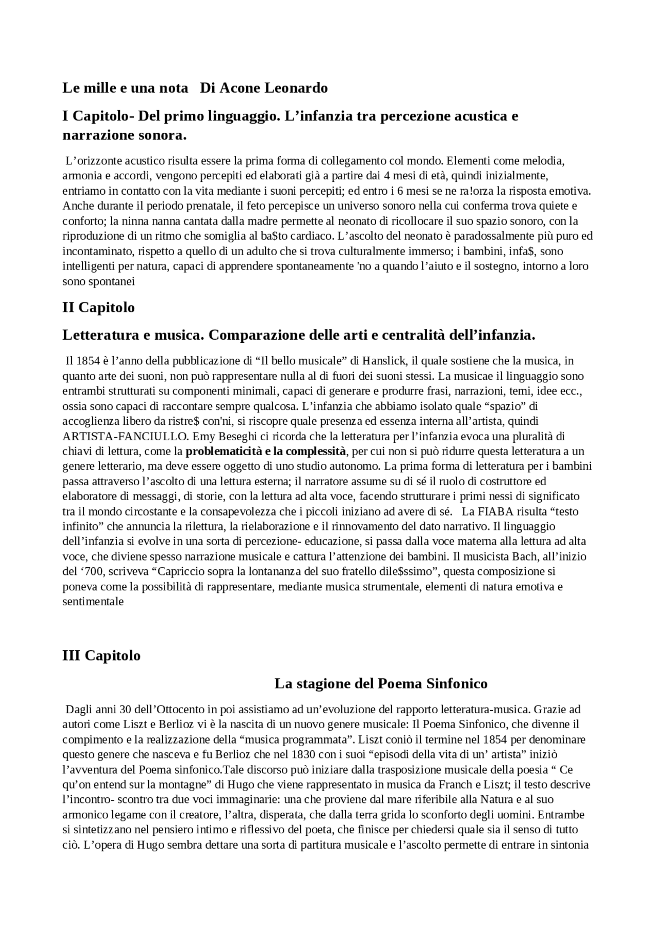 Le Mille E Una Nota Riassunto Docsity
