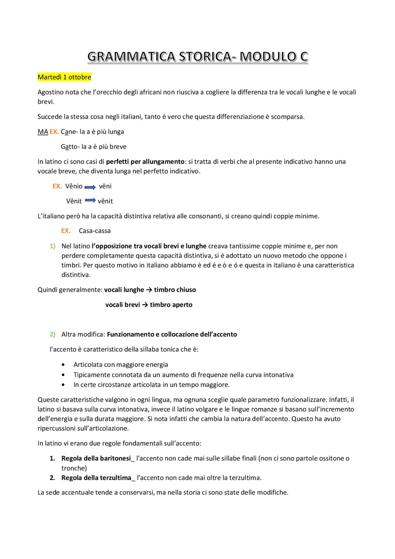 Appunti Di Grammatica Storica Appunti Di Linguistica Docsity