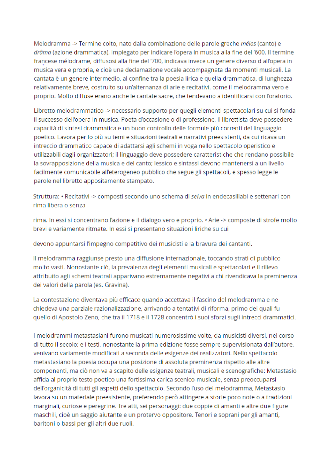 Melodramma significato e appunti - Docsity