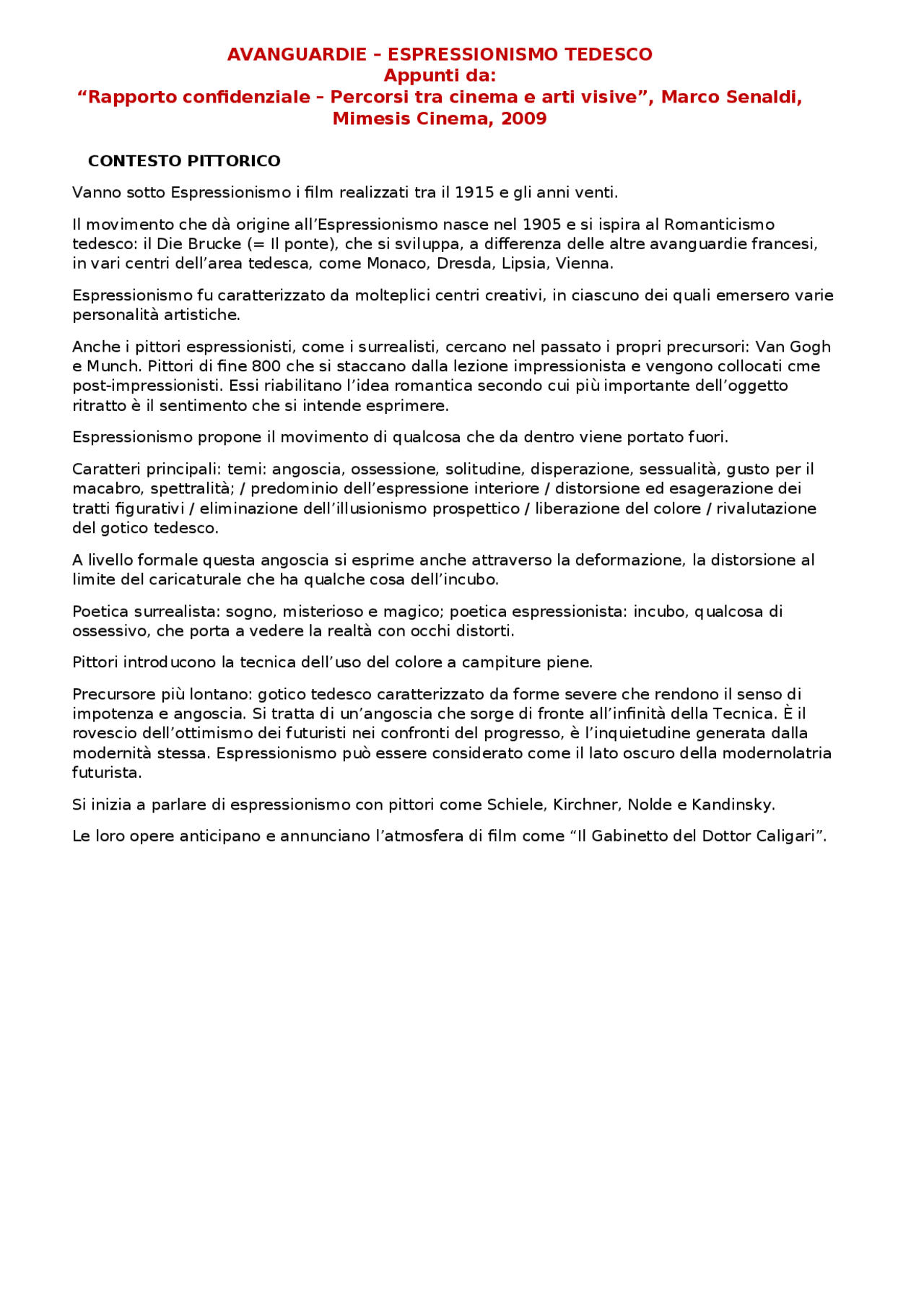 Espressionismo tedesco, tra arte e cinema - Docsity