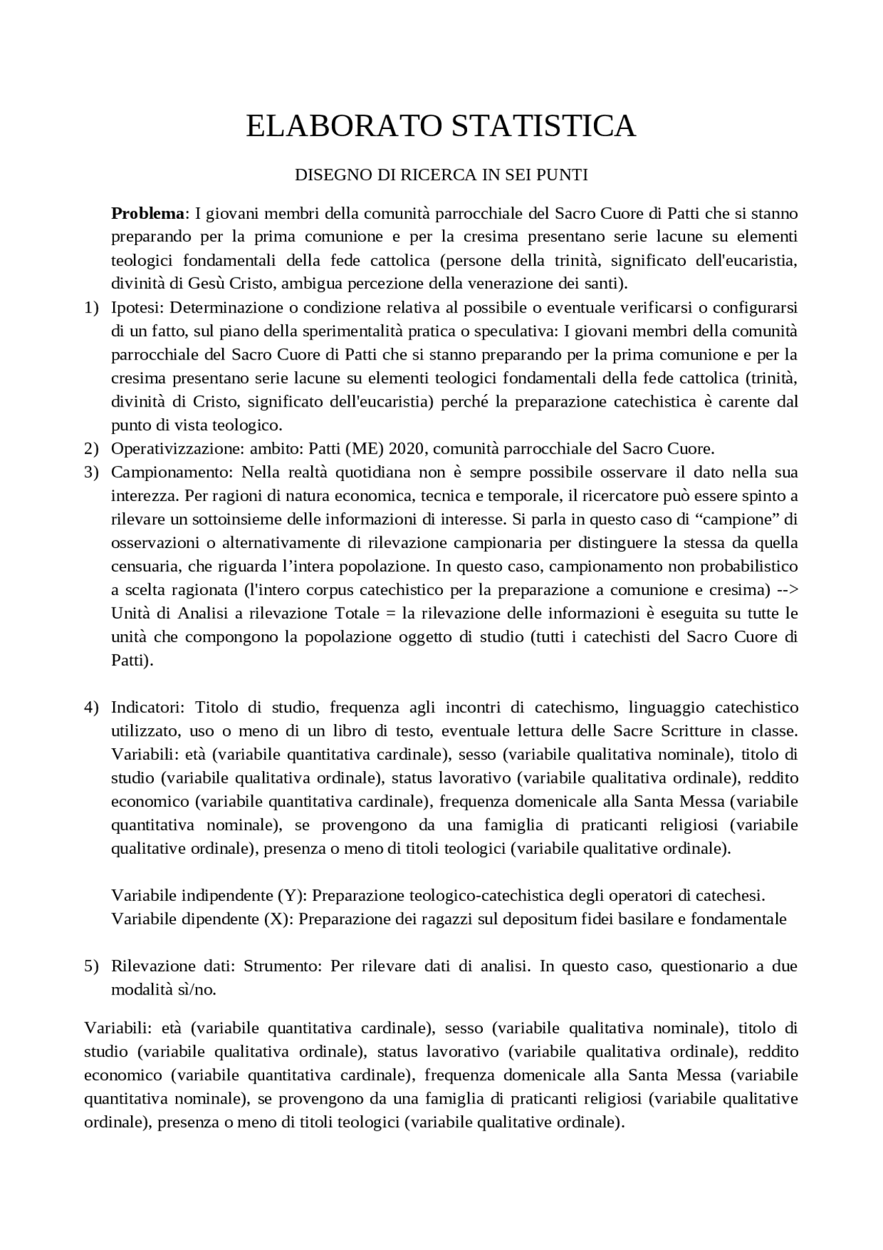 Elaborato statistica - esempio - Docsity