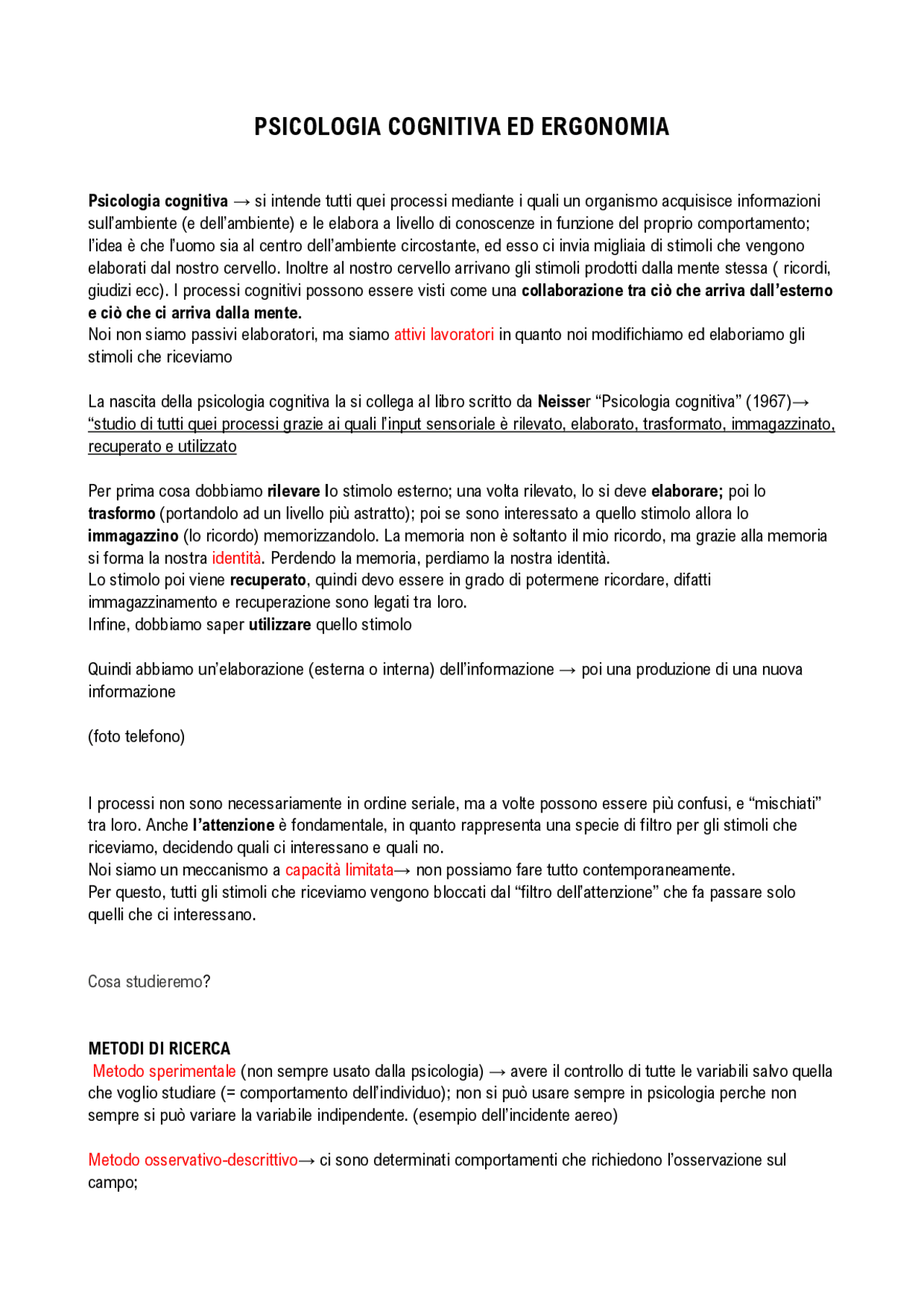 Psicologlia Cognitiva Ed Ergonomia Docsity