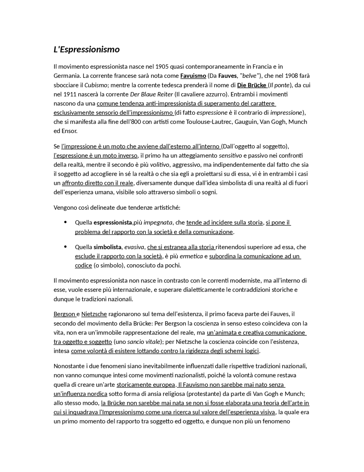 L'espressionismo riassunto - Docsity