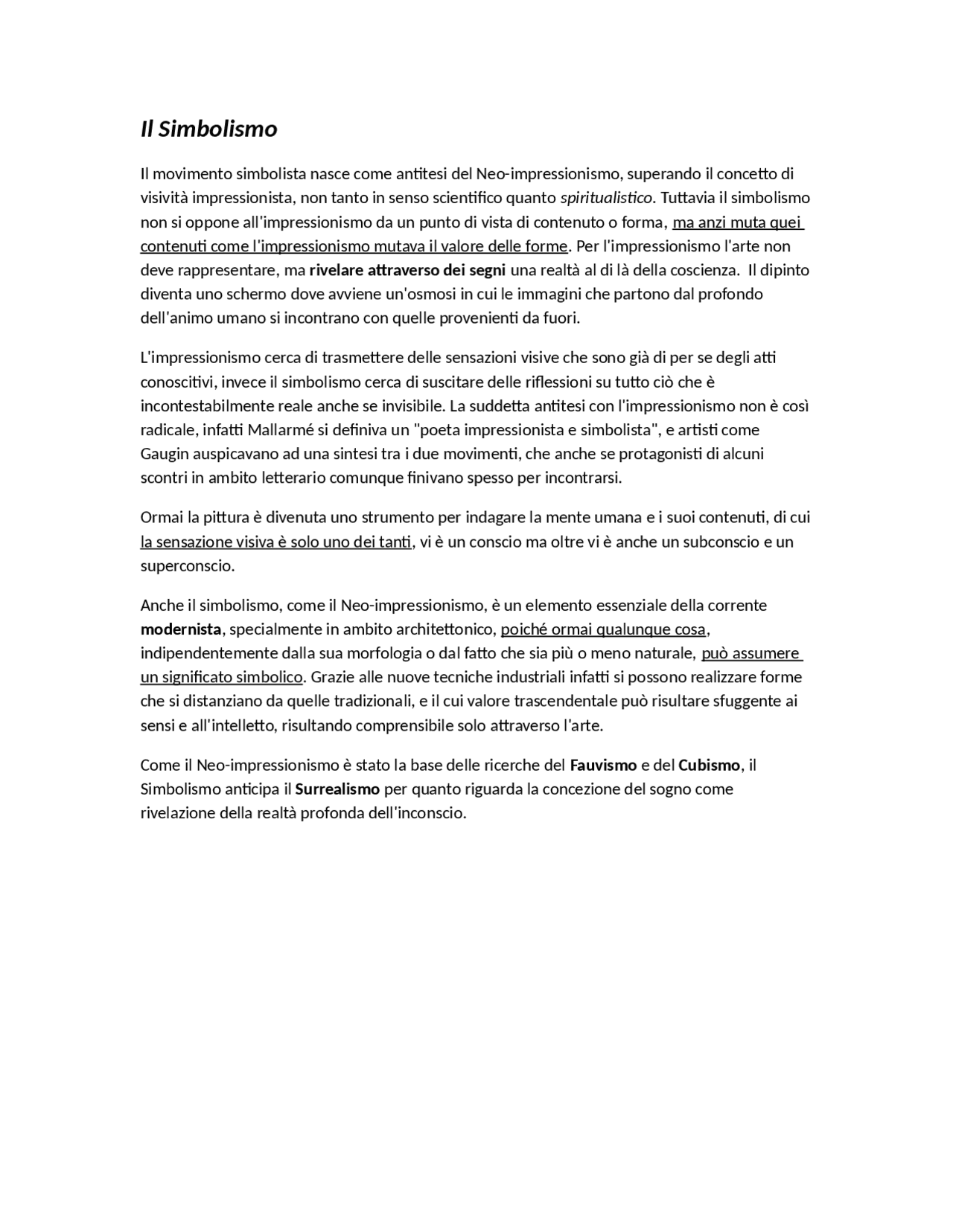 Il Simbolismo Riassunto Docsity
