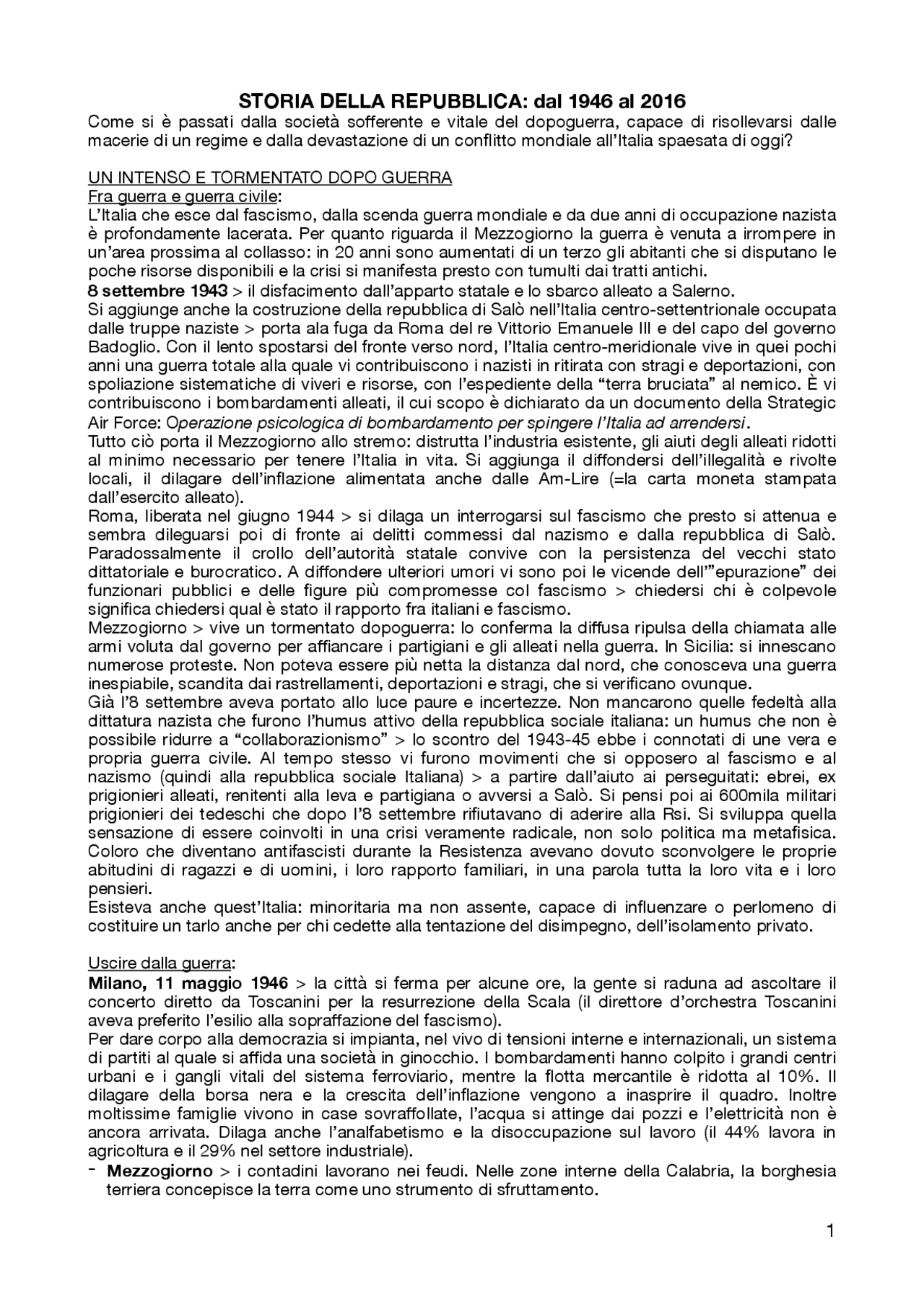 Riassunto Storia Della Repubblica Docsity