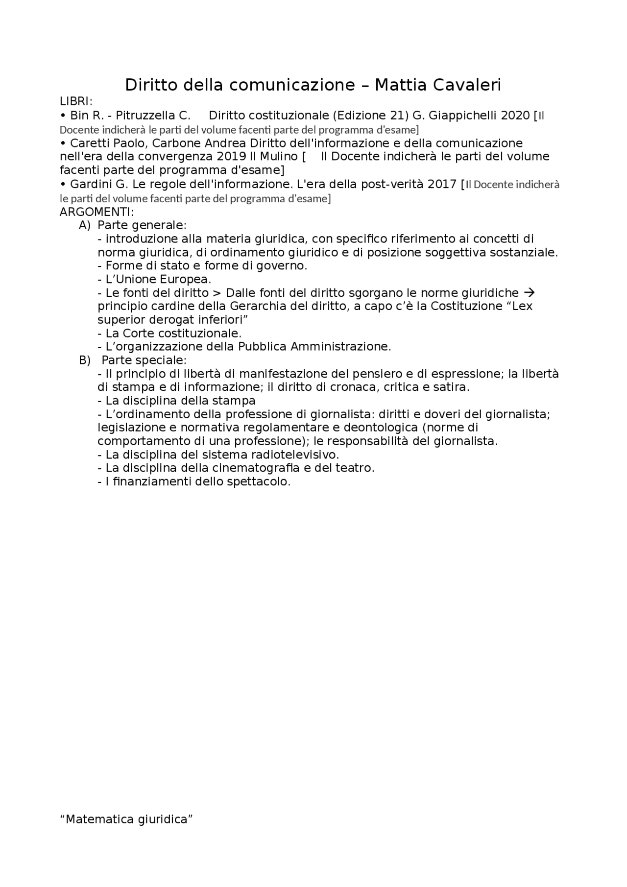 Diritto Della Comunicazione Docsity
