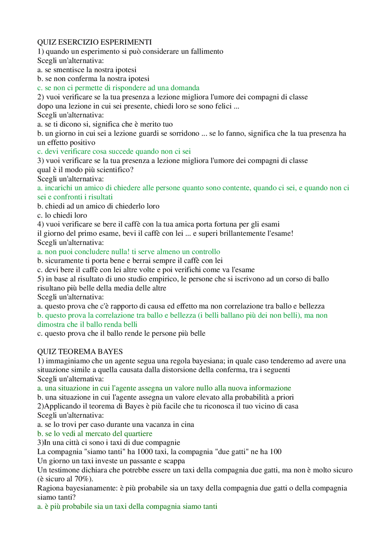 Quiz Risolti Economia Cognitiva Prof Marco Novarese Docsity