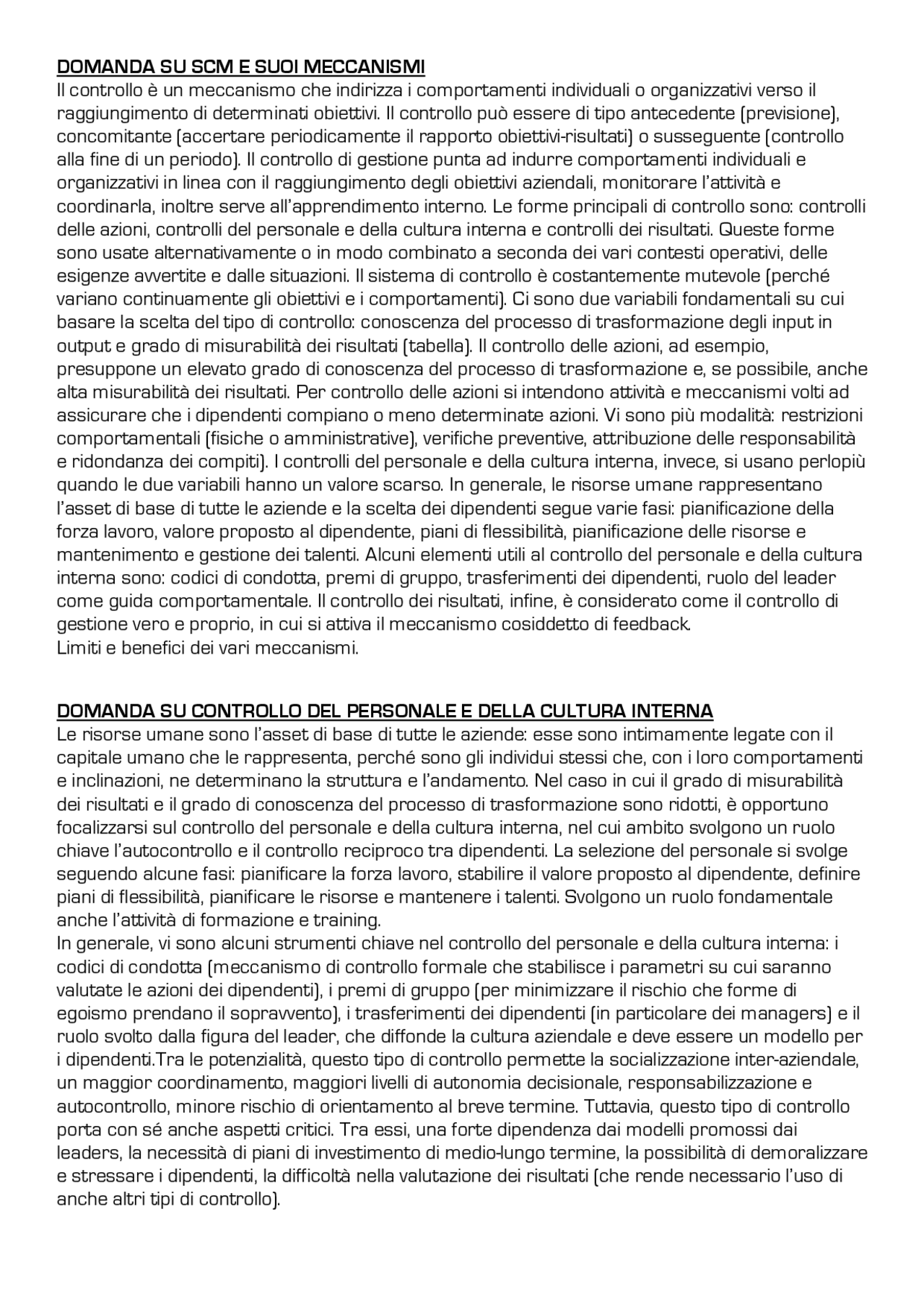 Domande Svolte Esame Di Programmazione E Controllo Di Gestione Docsity