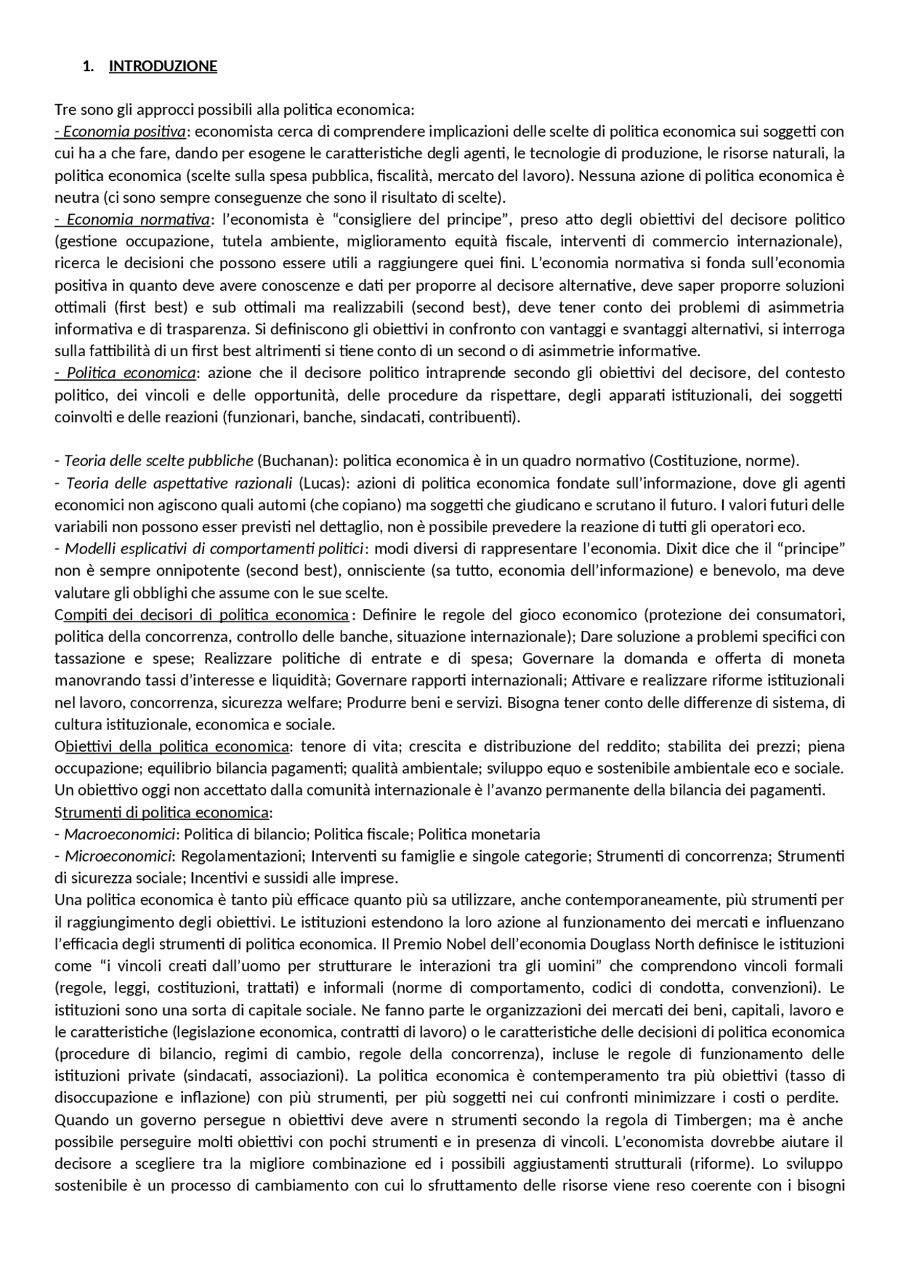 Politica Economica Sintesi Riassunto Completo Unimercatorum Docsity
