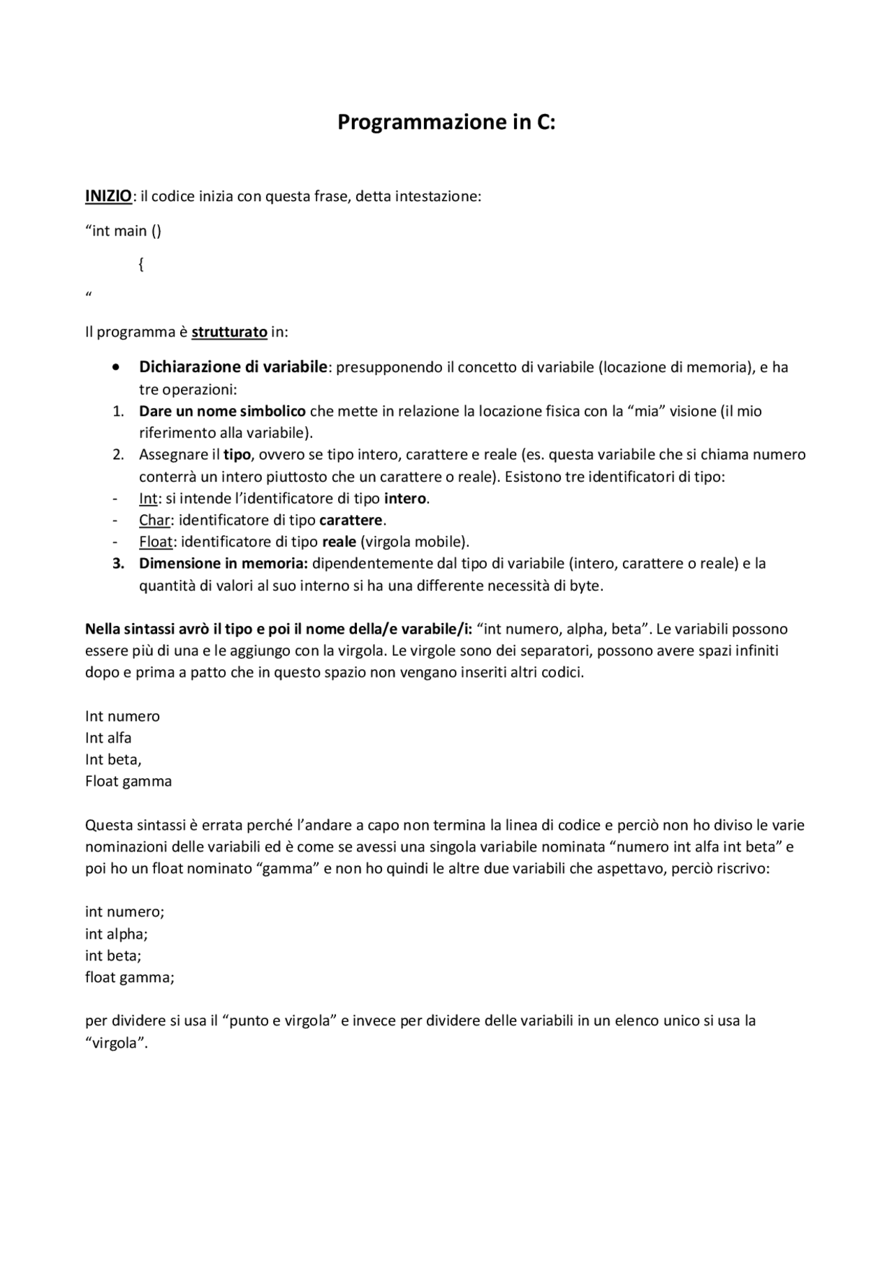 Le Basi Del Linguaggio C Docsity