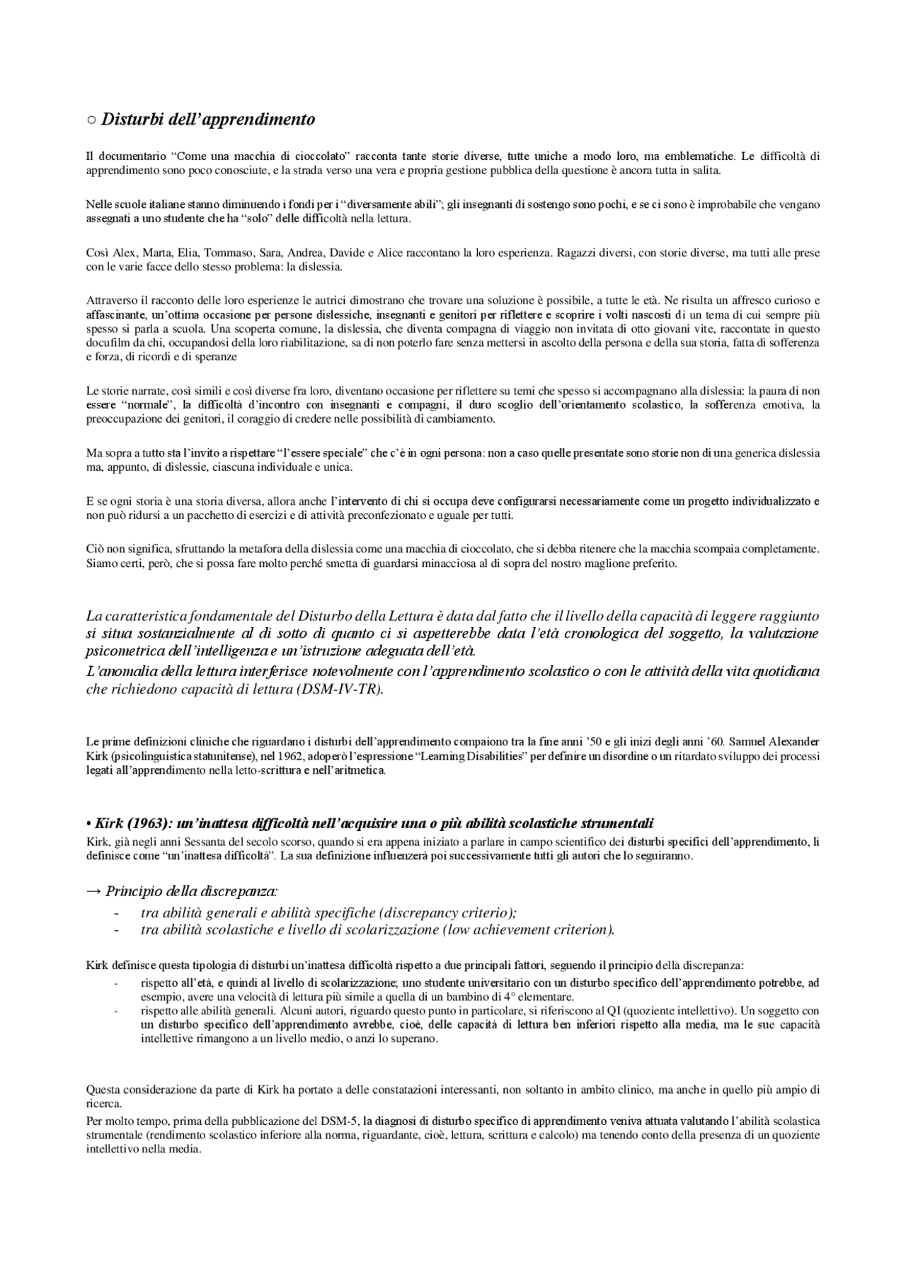 Disturbi Dellapprendimento Docsity
