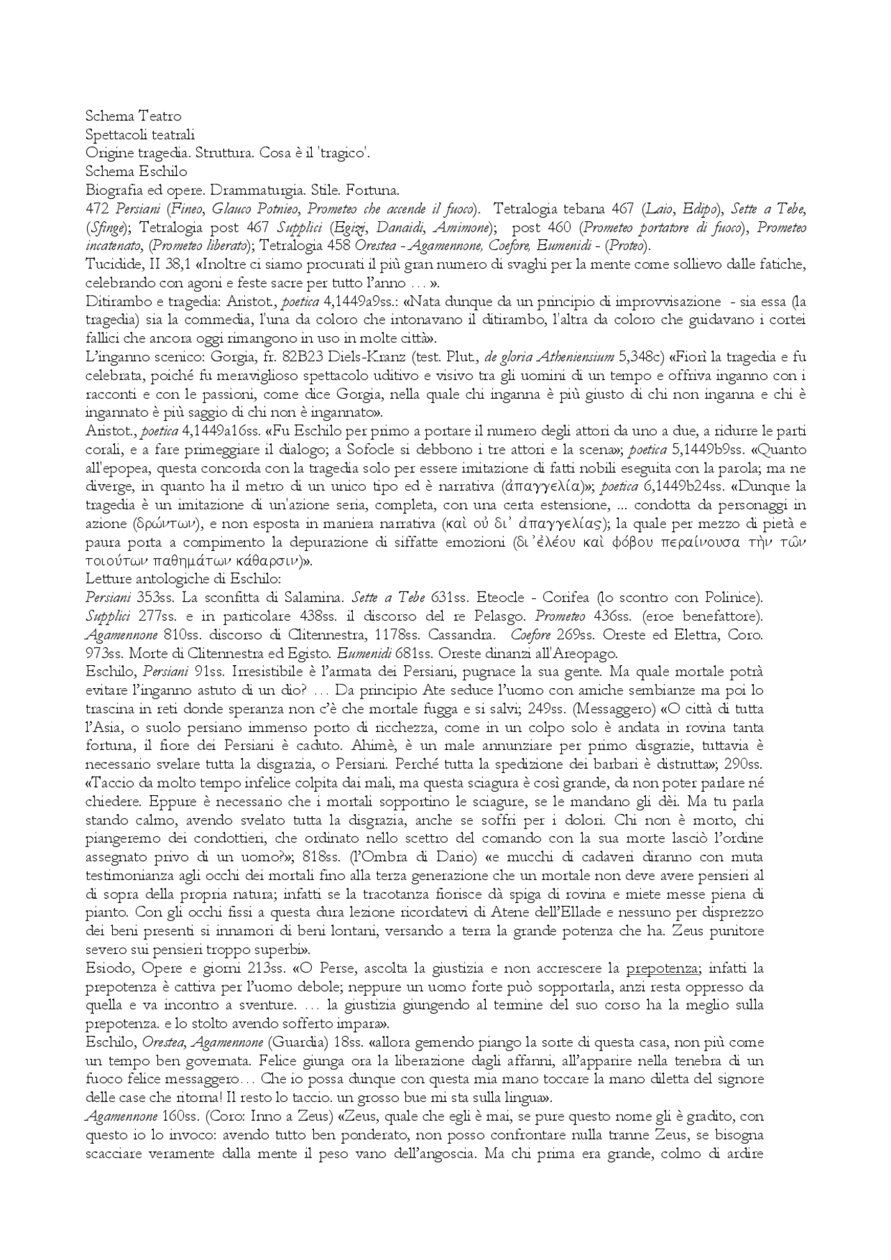 Schema per letteratura greca Eschilo - Docsity