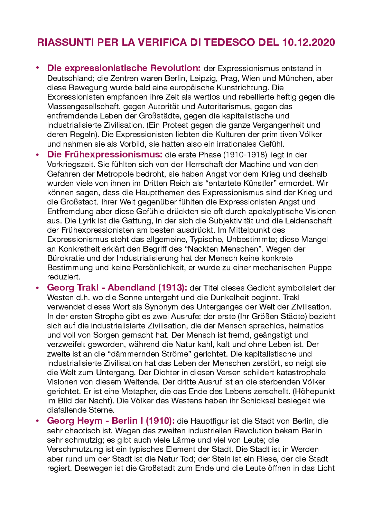 Espressionismo tedesco - Docsity