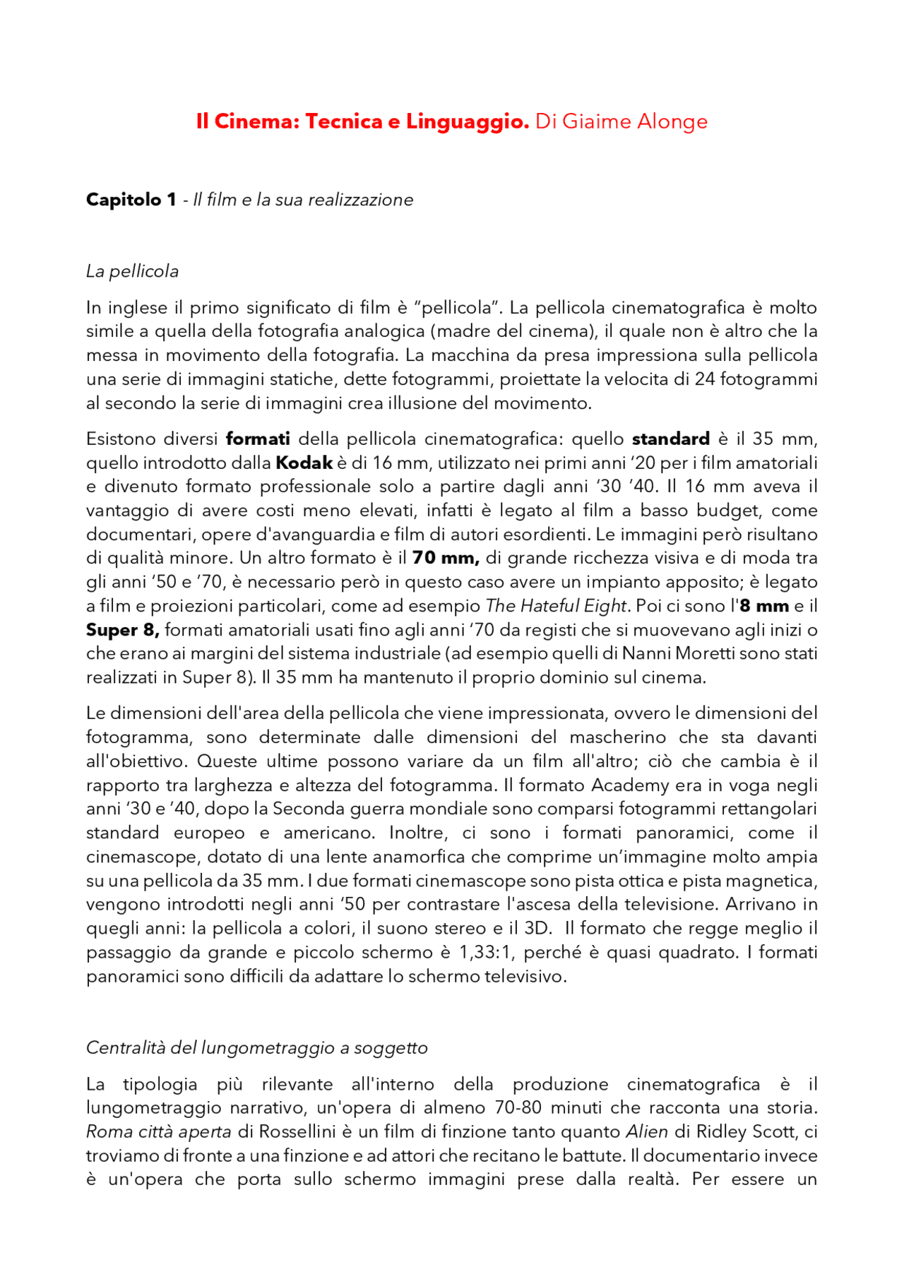 Il cinema, tecnica e linguaggio. Alonge | Appunti di Teoria Del Cinema ...