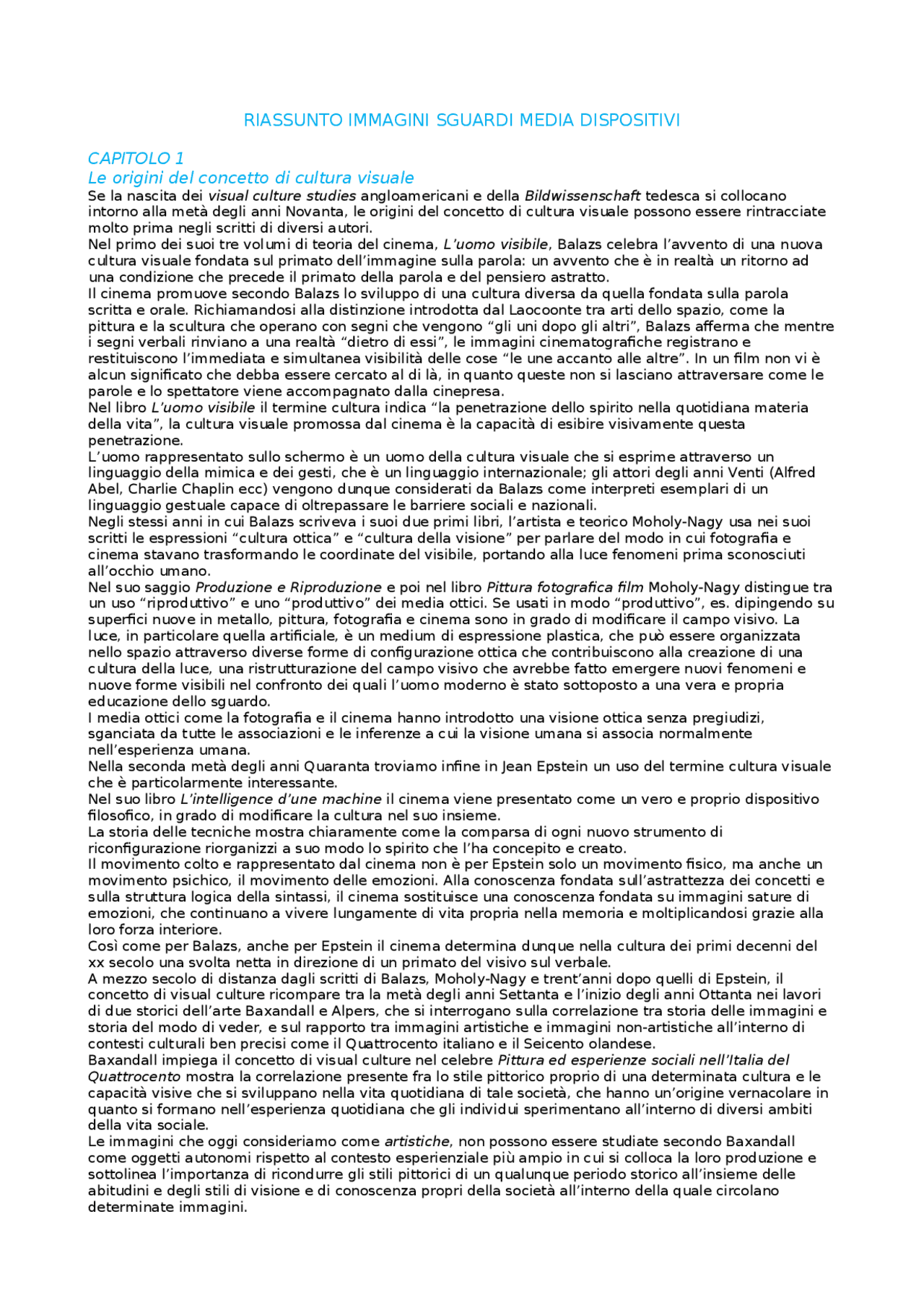 Riassunto Cultura Visuale Docsity