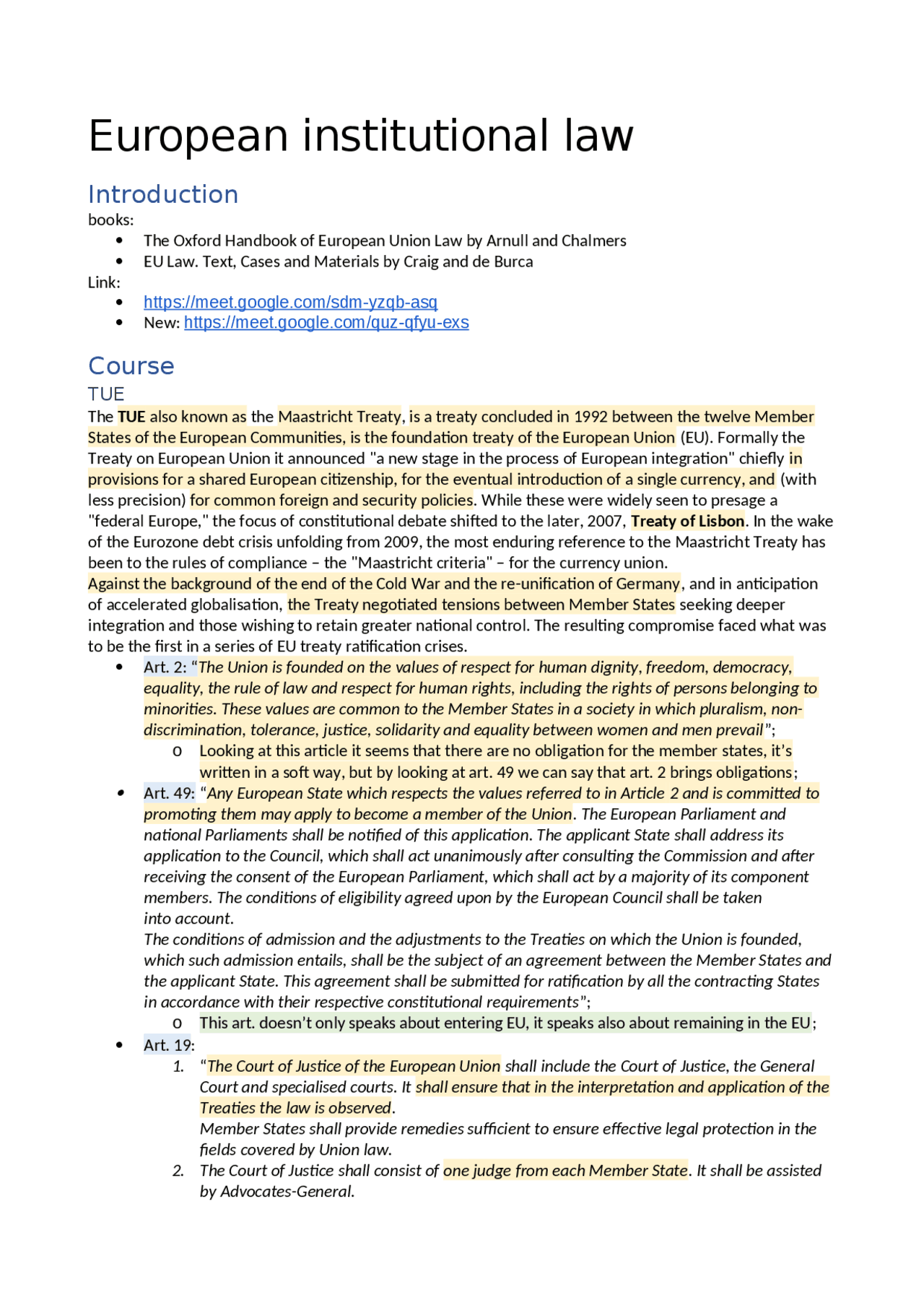 European Institutional Law - Docsity