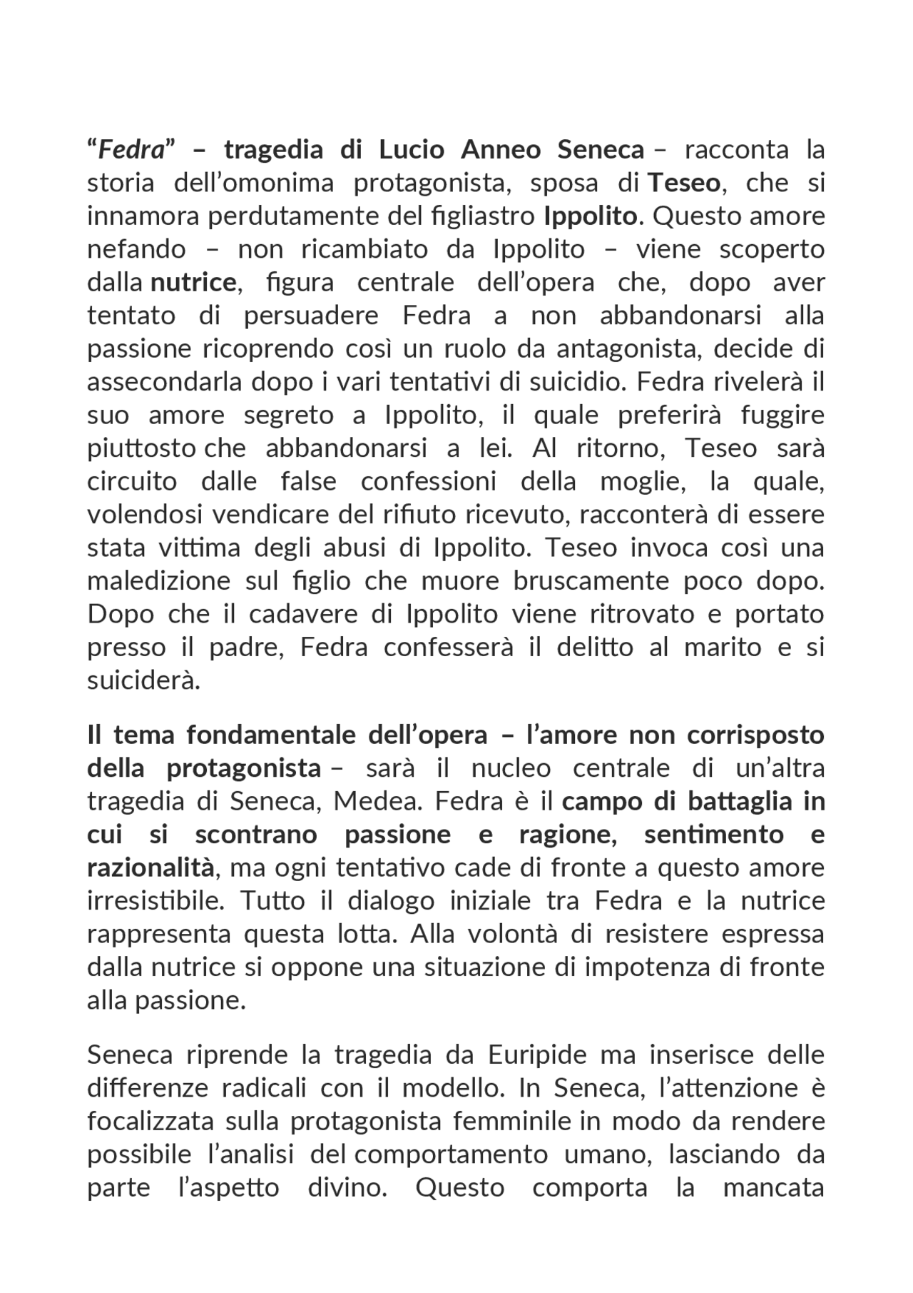 Fedra, Seneca, tra pathos e ratio | Appunti di Latino | Docsity