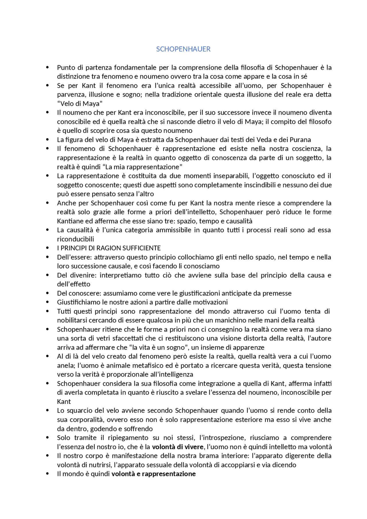 Schopenhauer Sintesi Concisa Ma Efficace Docsity