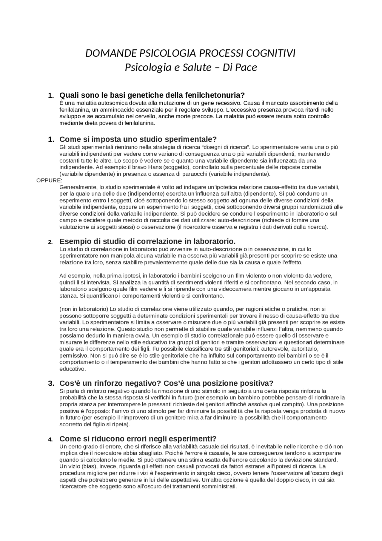 Domande Frequenti Psicologia Dei Processi Cognitivi Docsity