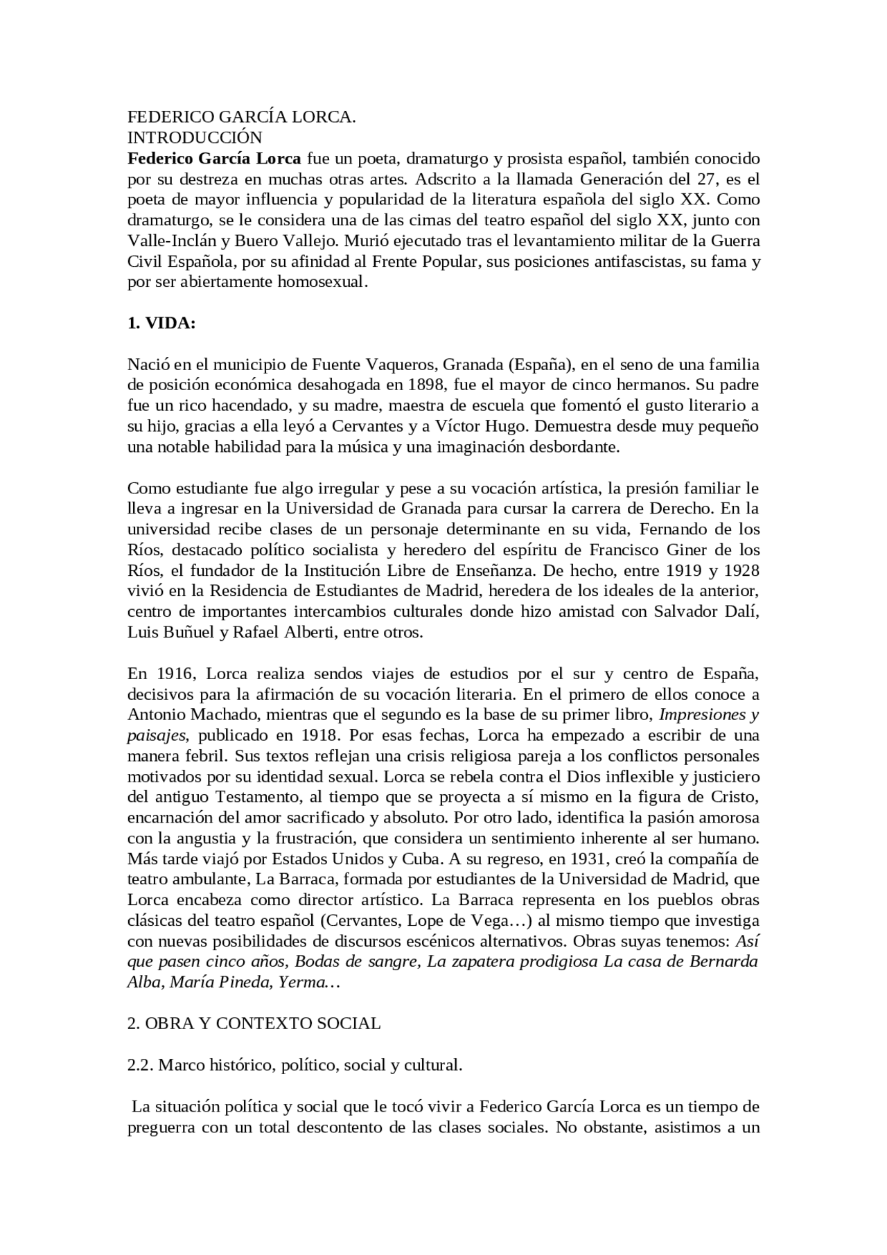 Apuntes Federico García Lorca Docsity