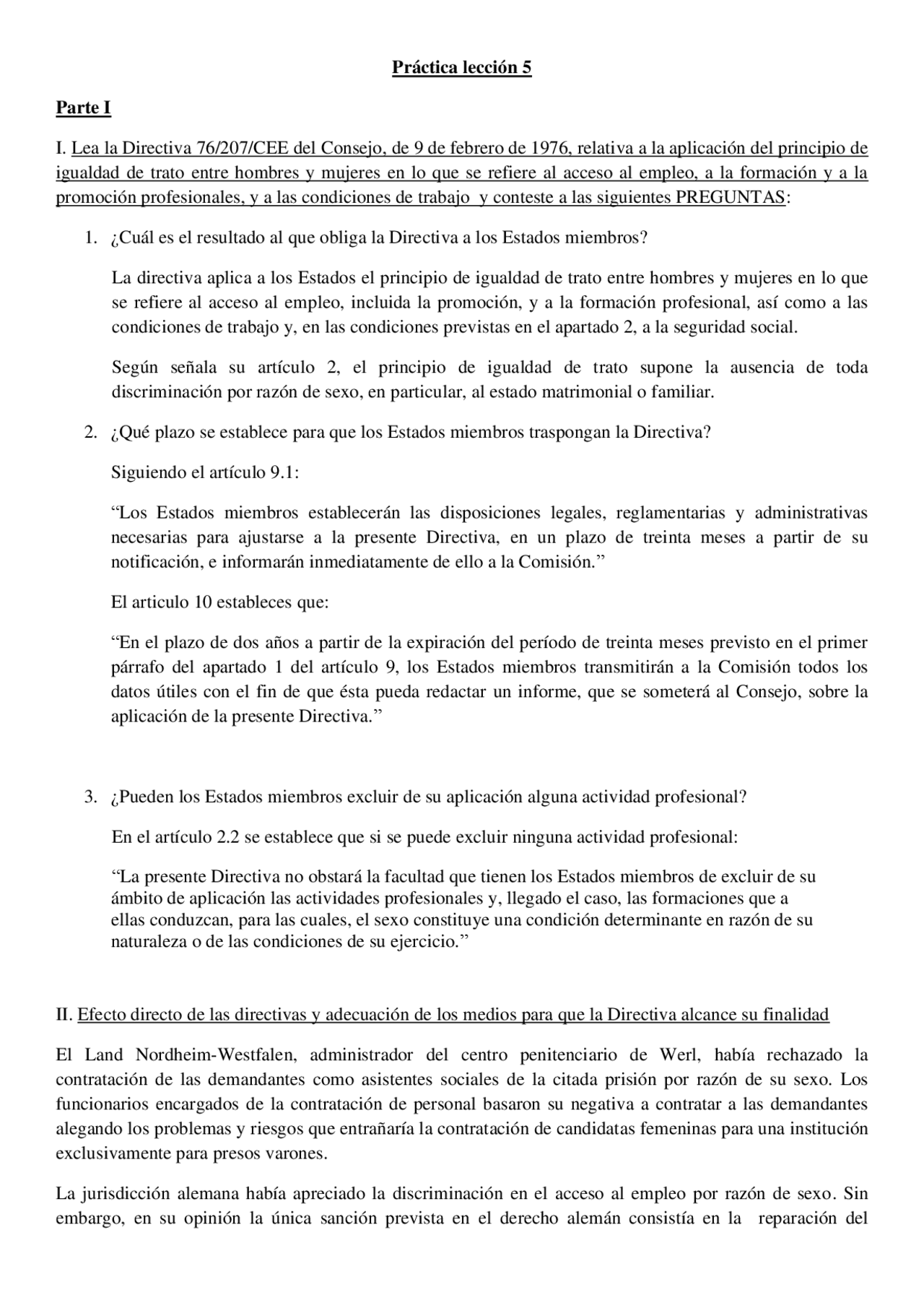 Práctica numero 5 derecho comunitario - Docsity