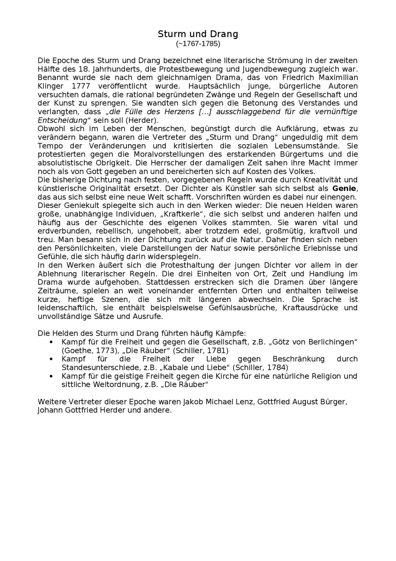 Sintesi Del Periodo Sturm Und Drang Docsity